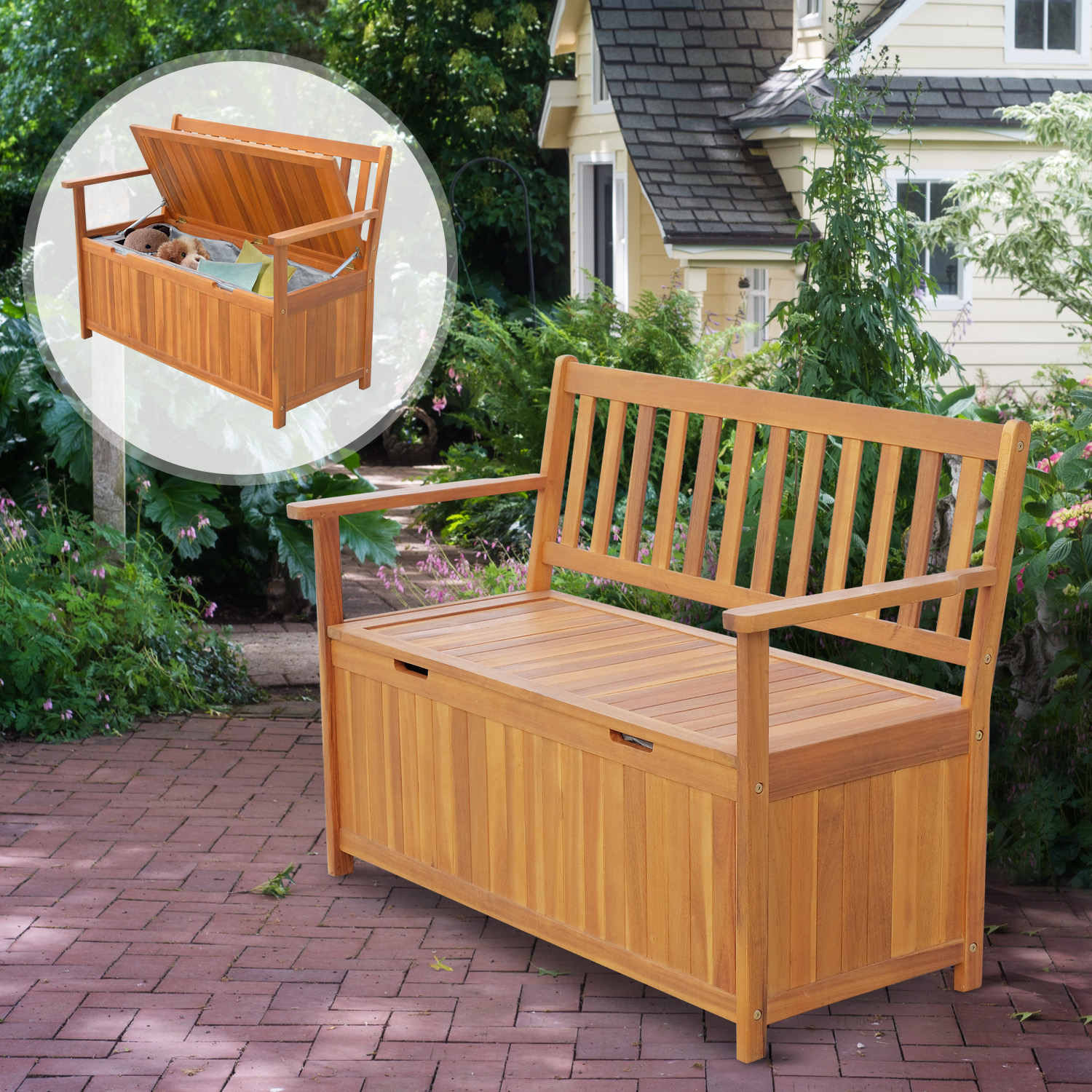 Outsunny 47" 2-Persom Wooden Outdoor Storage Bench with Removable ...