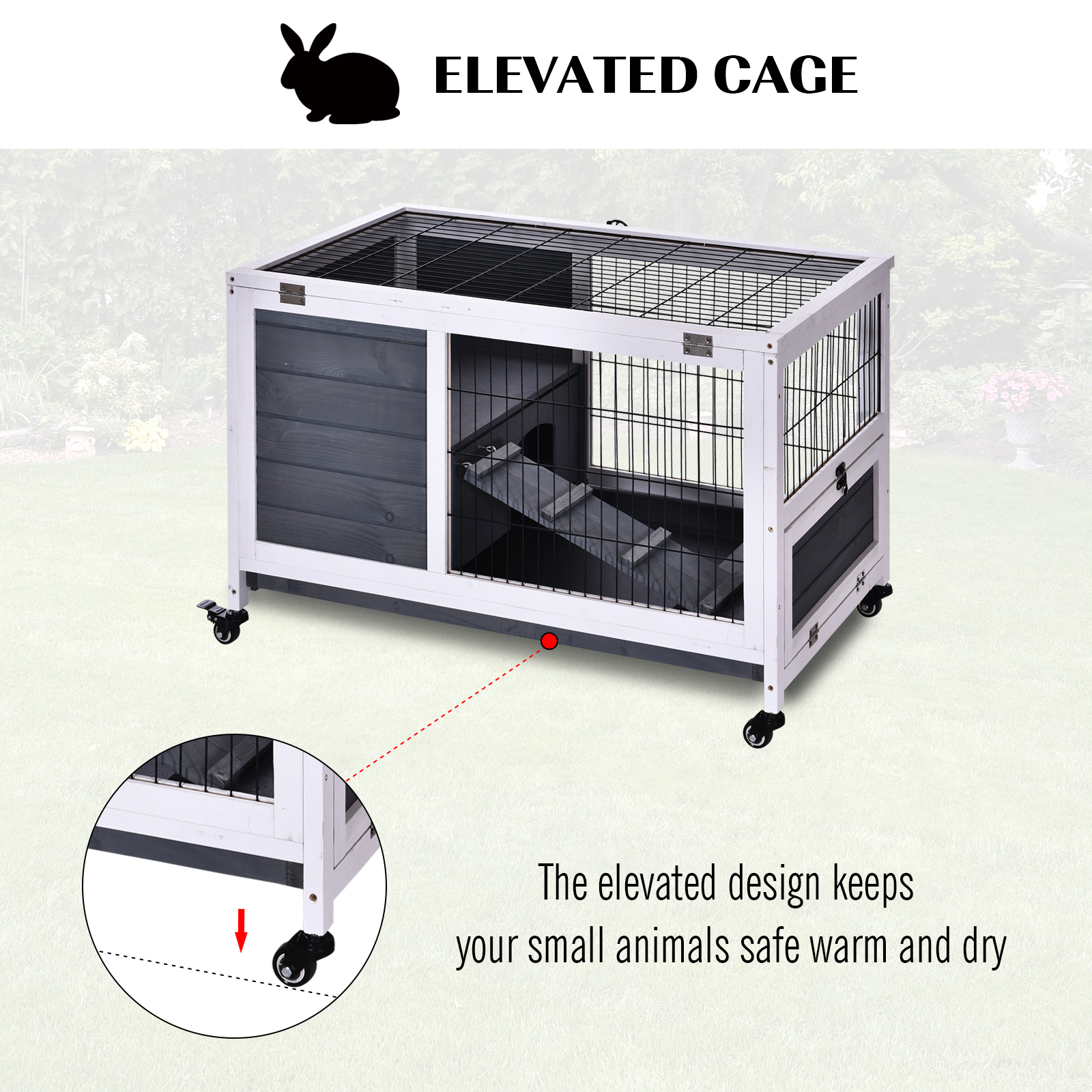 PawHut Outdoor Rabbit Enclosure with Enclosed Run and Wheels| Aosom.com
