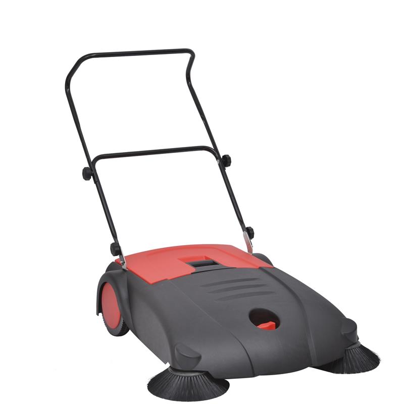 HomCom Outdoor Rotating Manual Push Broom Sweeper - Red and Black