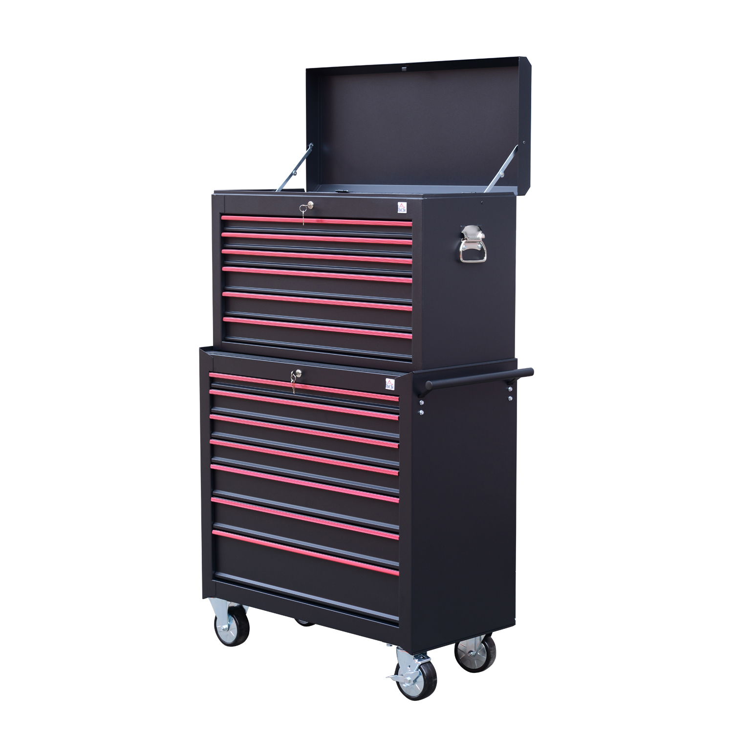 HomCom 36" 2 Piece Rolling Tool Chest Storage Cabinet Combo Set w/ 13 ...