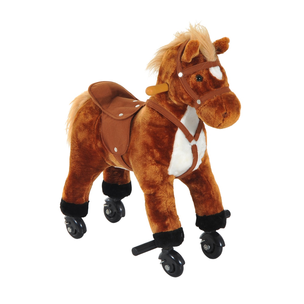 Qaba Kids Rocking Horse Plush Walking Horse Toy With Wheels And Sound ...