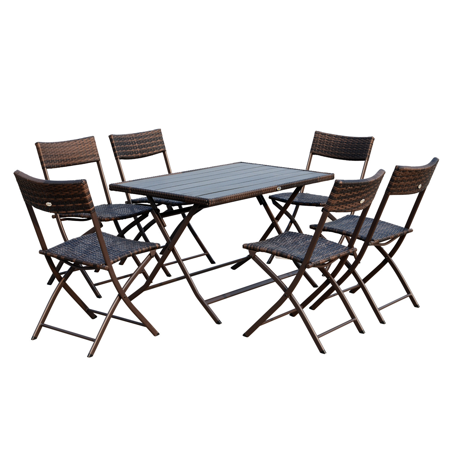 Outsunny 7 Piece Outdoor Folding Rattan Wicker Dining Table and Chairs ...