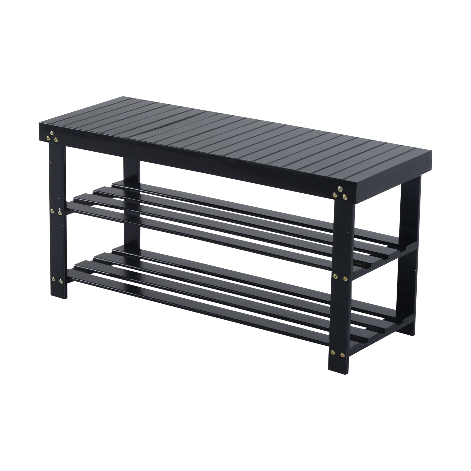 HomCom Bamboo Shoe Rack Bench - Black|AOSOM.COM