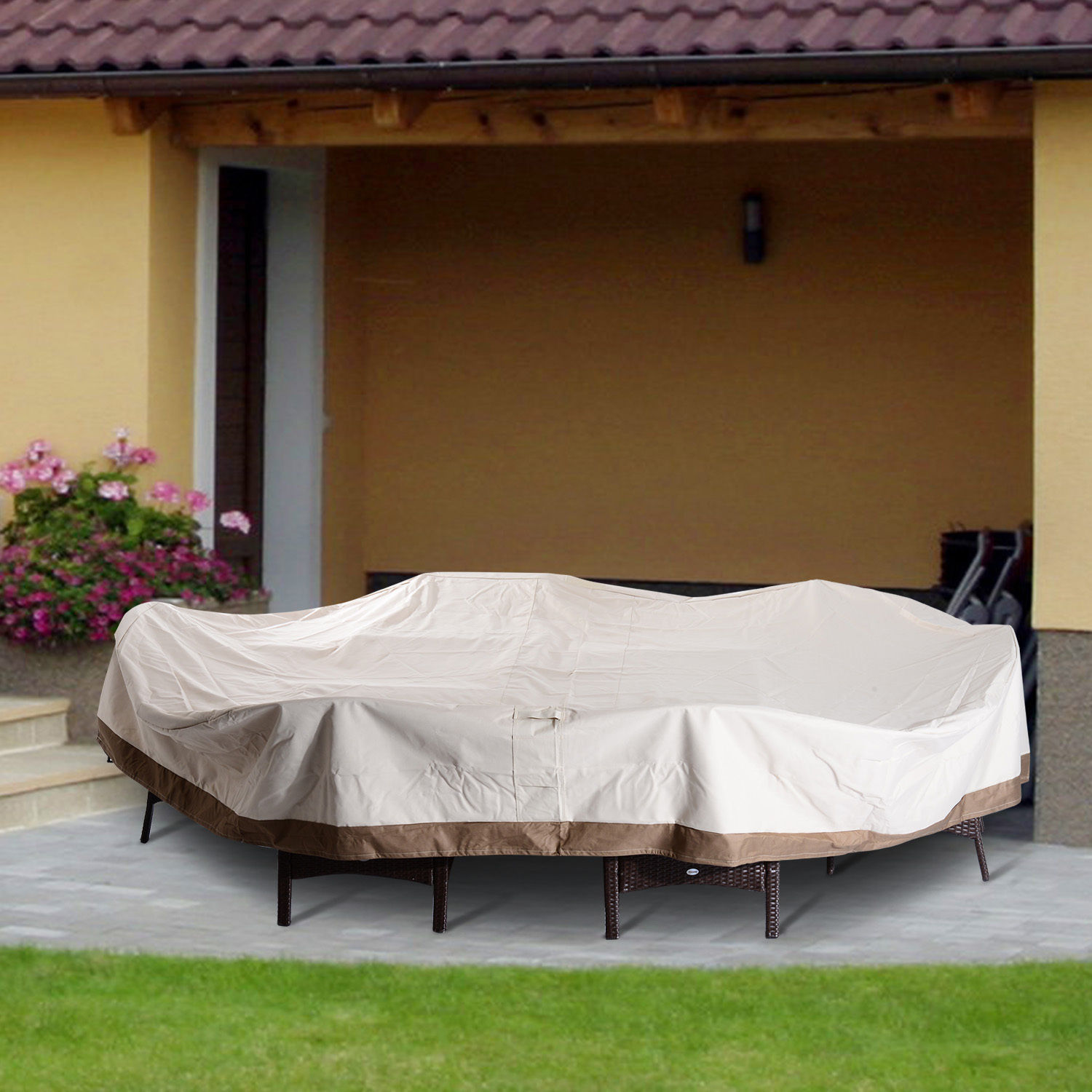 Outsunny 130" Lx 84"W x 23"H 7 Piece Waterproof Outdoor Dining Table ...