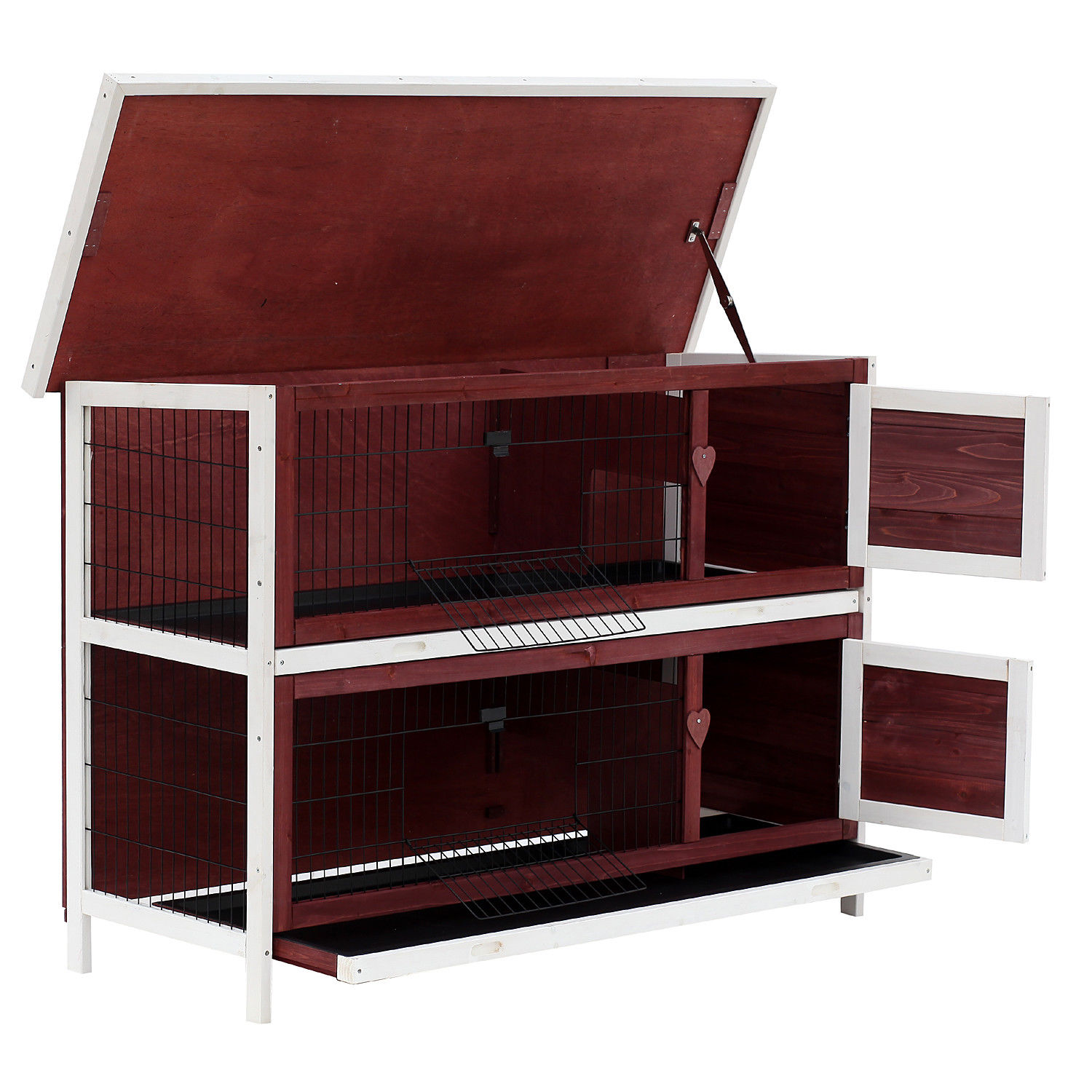 Pawhut Outdoor Rabbit Hutch 54" Dual Hutch Wooden Outdoor Rabbit ...