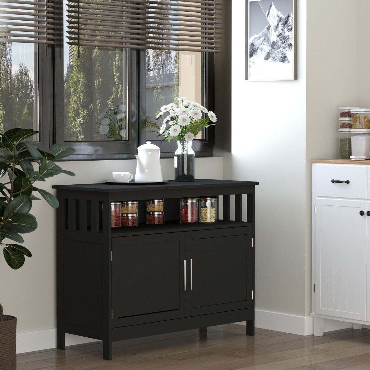 HOMCOM Kitchen Sideboard, Buffet Cabinet, Wooden Storage Console Table ...