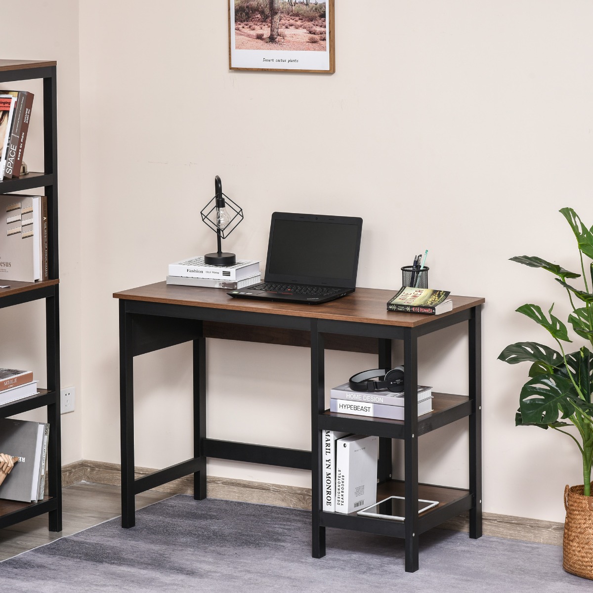 HOMCOM Computer Desk with Display Shelves Home Office Table Workstation ...