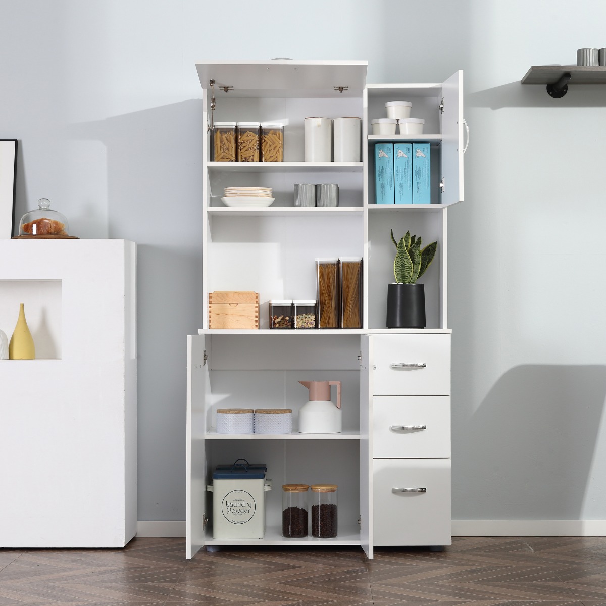 HOMCOM Pantry Cabinet, Kitchen Storage Cabinet with 2 Large Cabinets ...