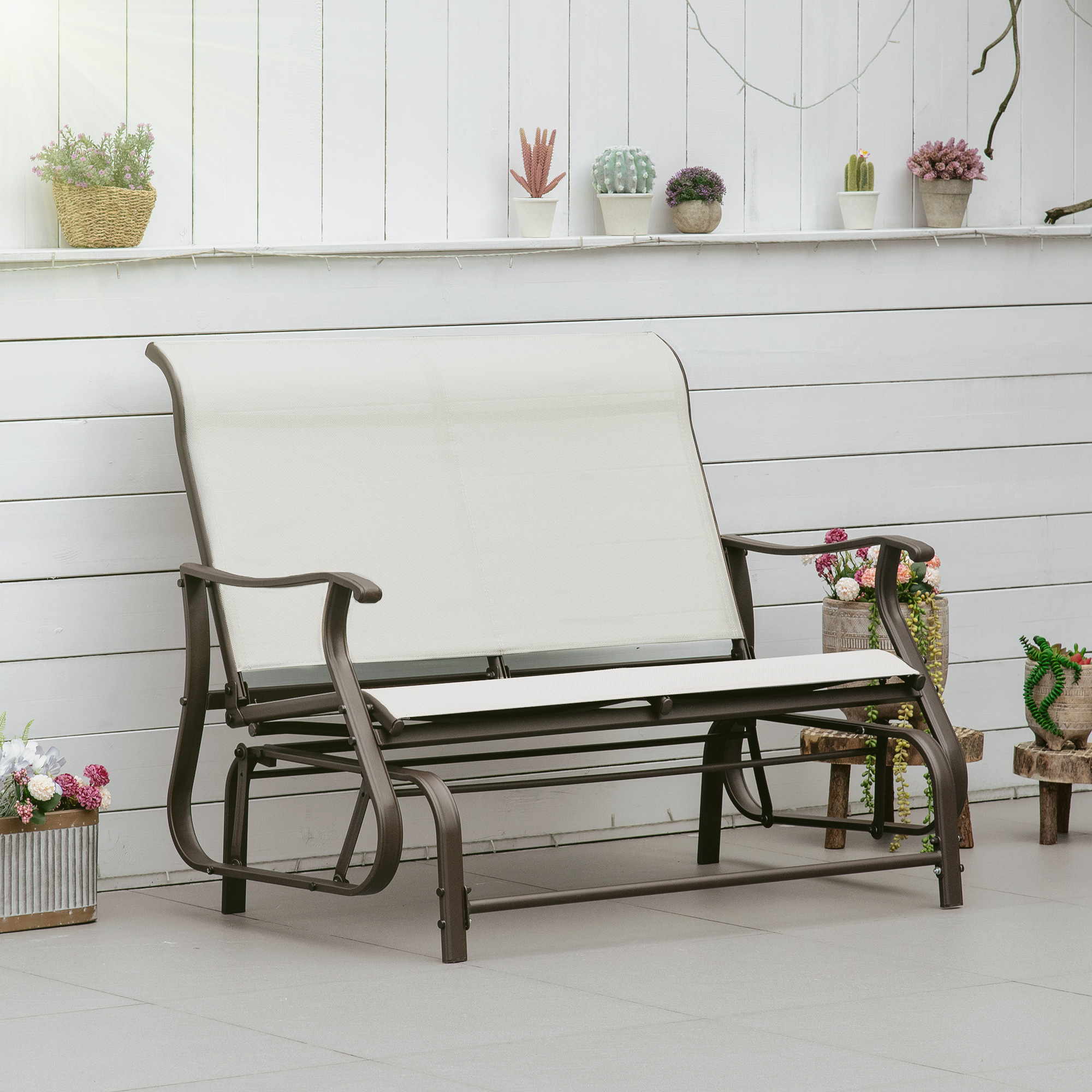 Outsunny Glider Bench 46.75"x30.5"x38.25" Cream| Aosom.com
