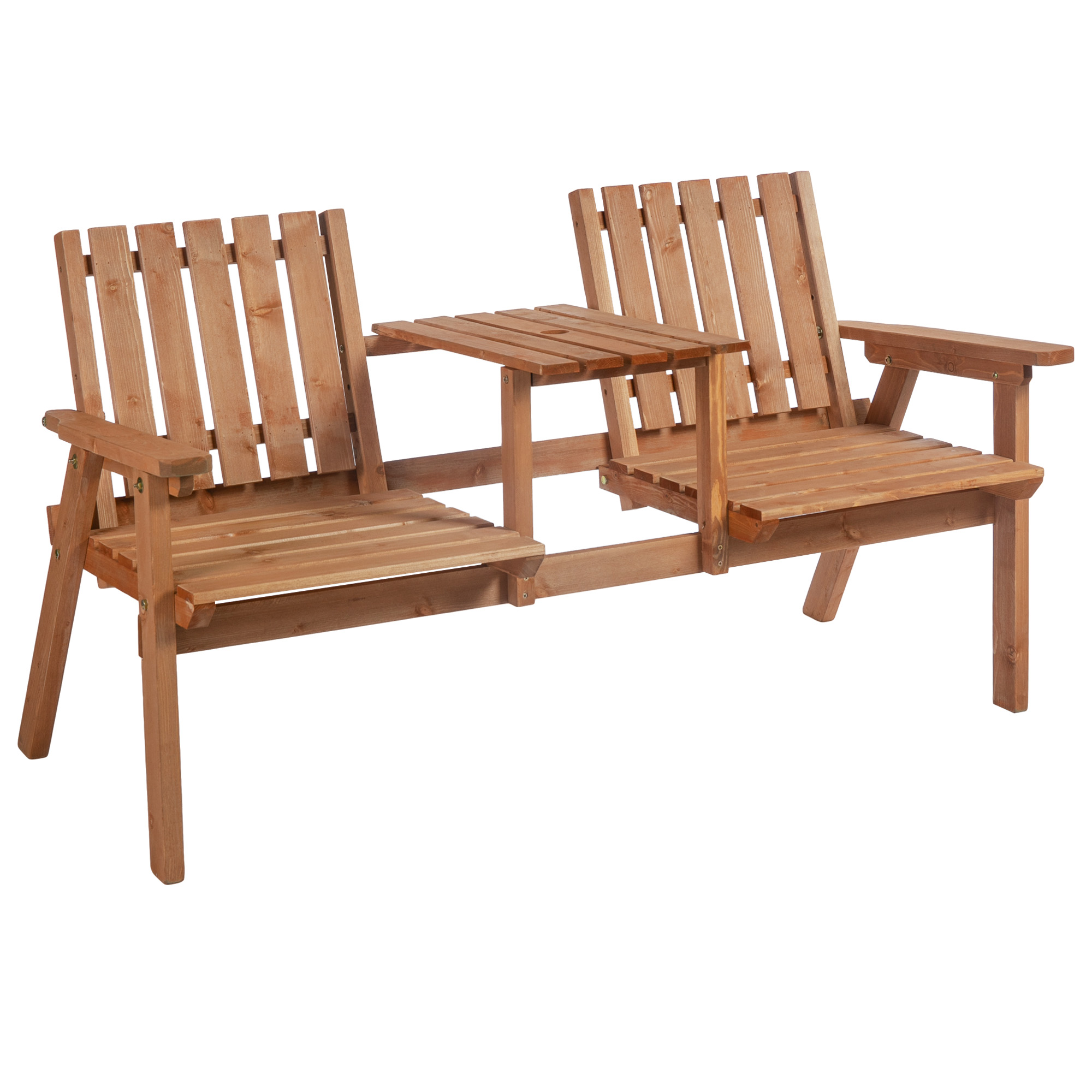 Outsunny Outdoor Patio Wooden Double Chair Garden Bench with Middle ...