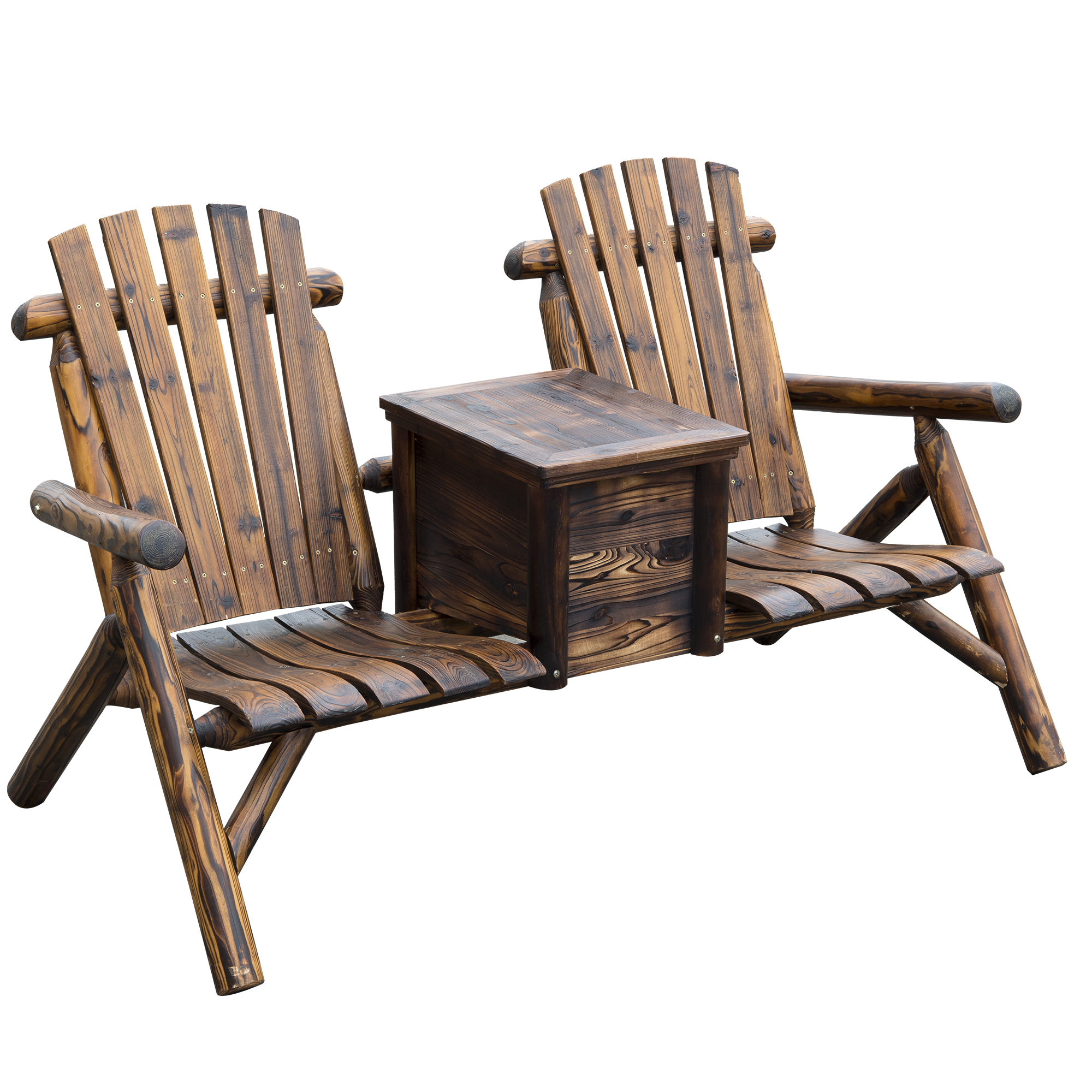 Outsunny Wooden Outdoor Two Seat Adirondack Patio Chair w/ Ice Bucket ...
