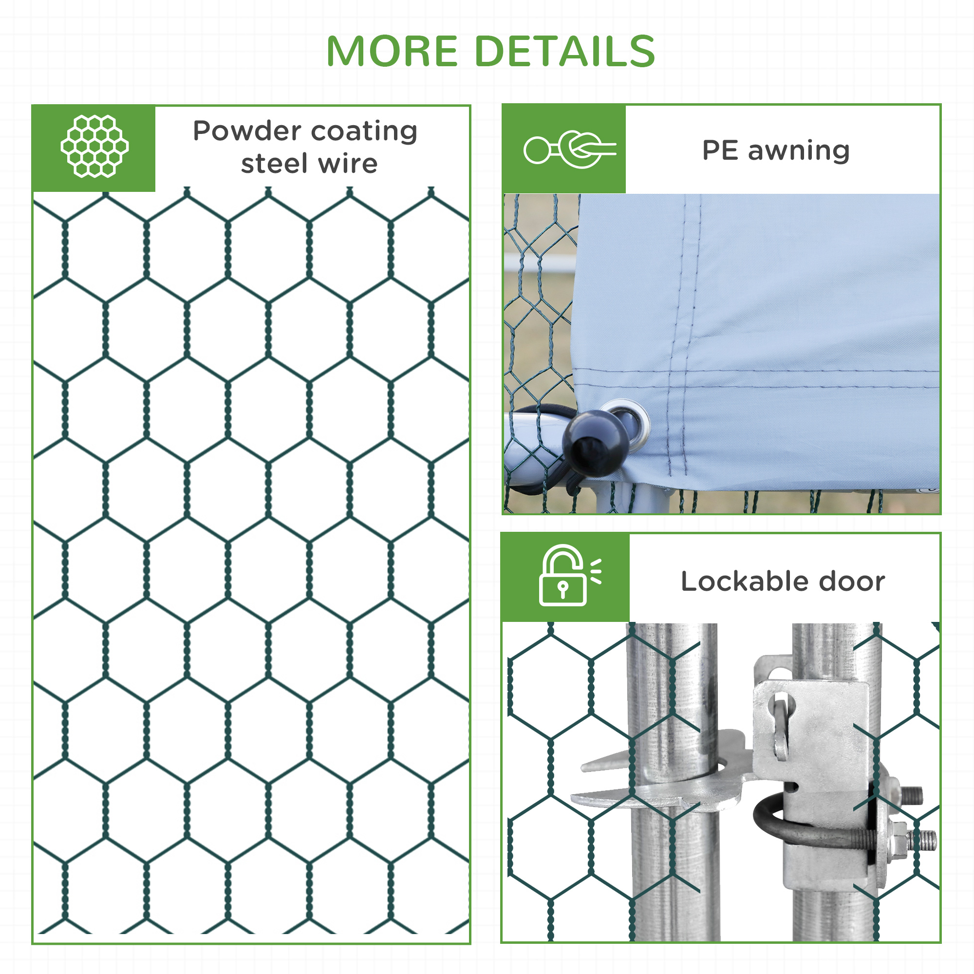 Galvanized Metal Frame Chicken Run with Cover and Lockable Door, Silver ...