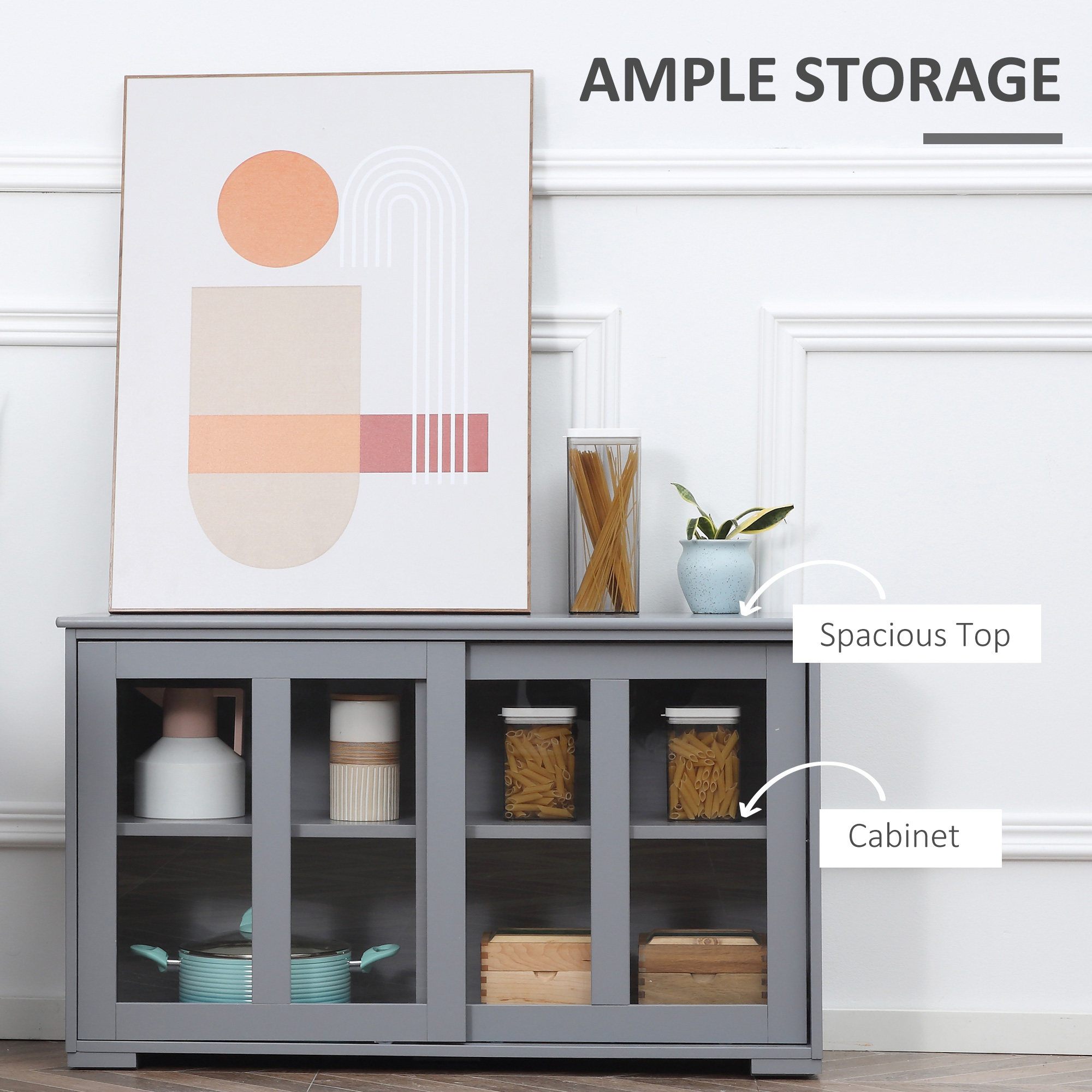 HOMCOM Modern Kitchen Sideboard, Stackable Storage Cabinet, Sliding ...