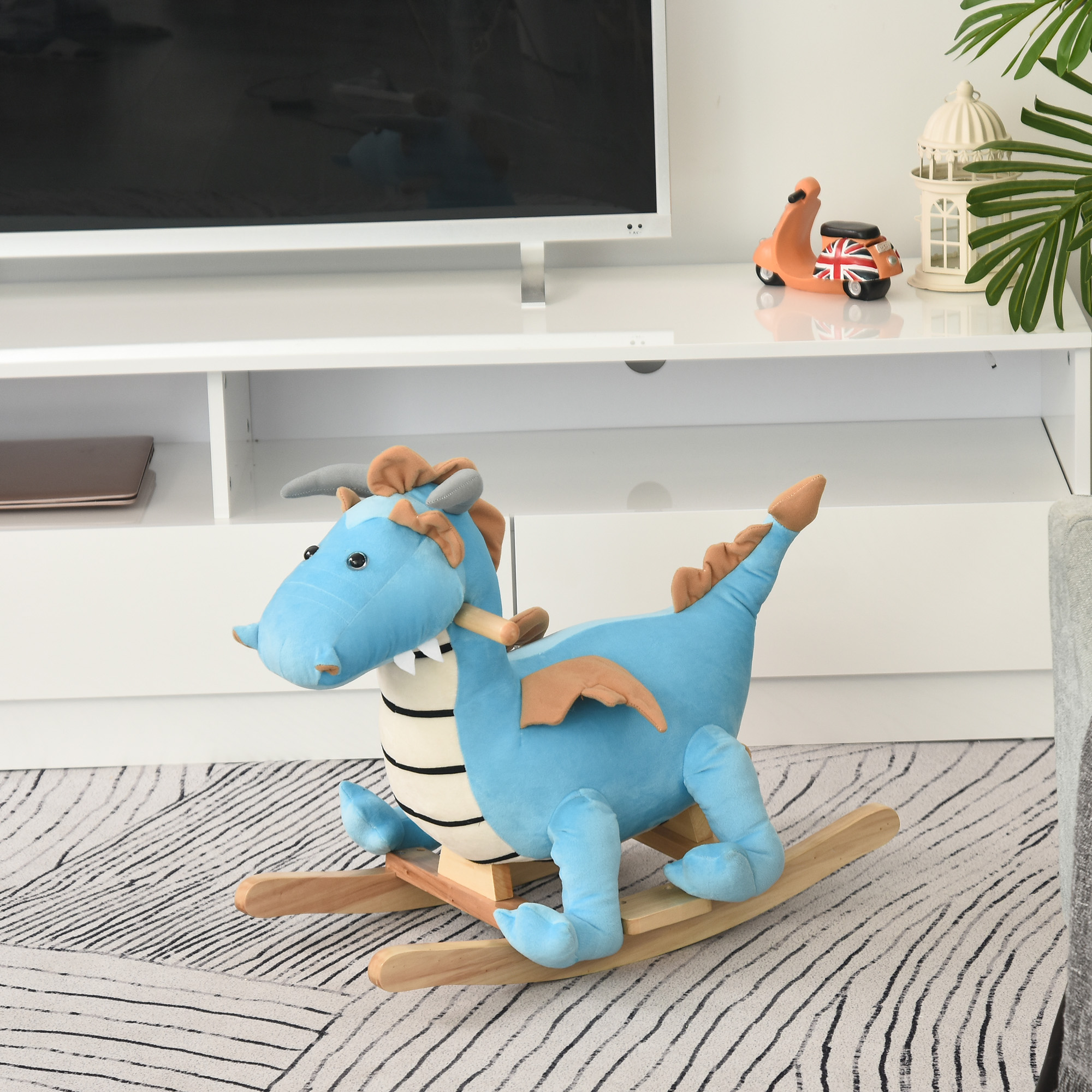 Qaba Wooden Dinosaur Rocking Horse, Realistic Sounds, Fun Prehistoric ...