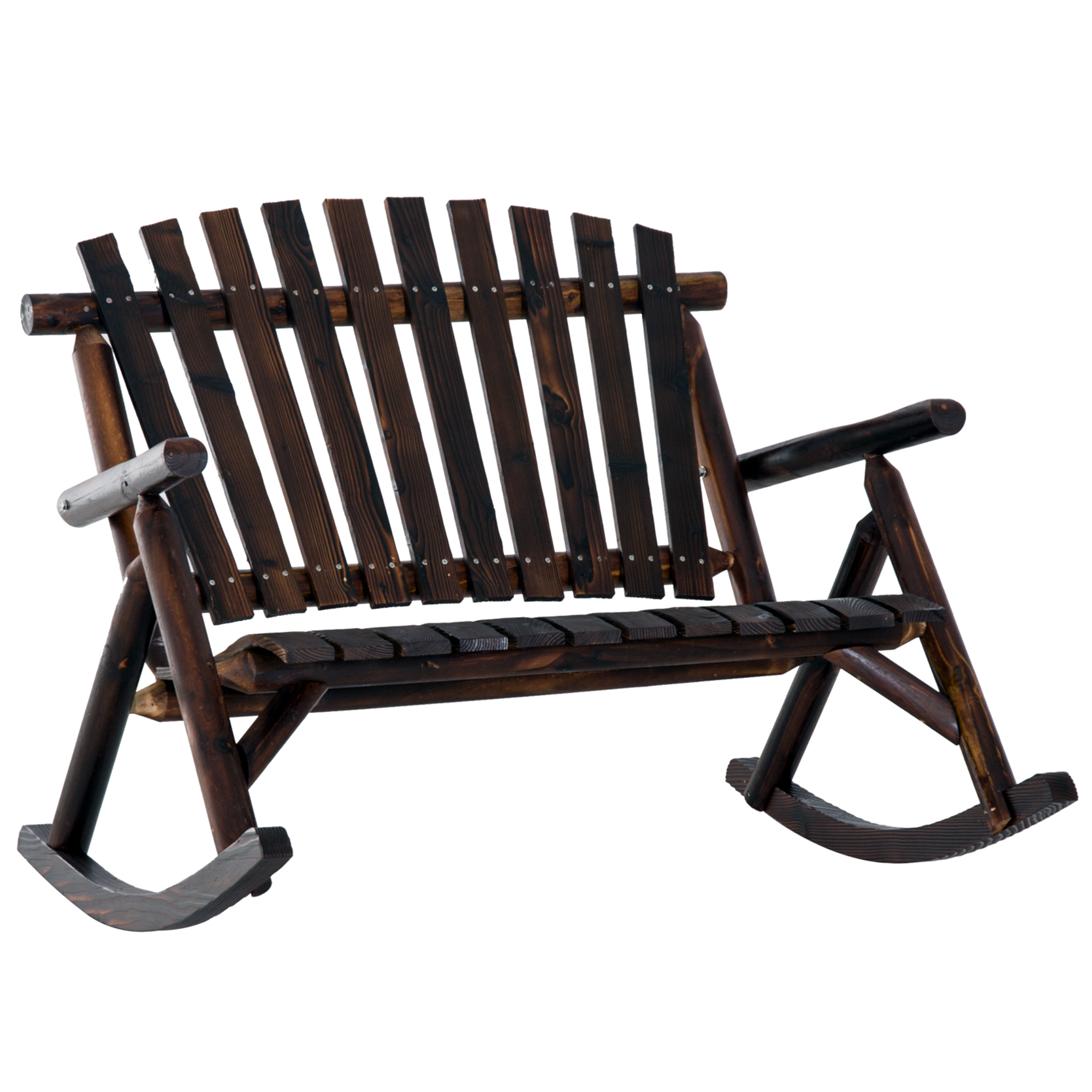 Outsunny Wooden Rocking Chair, Indoor Outdoor Porch Rocker with Slatted ...