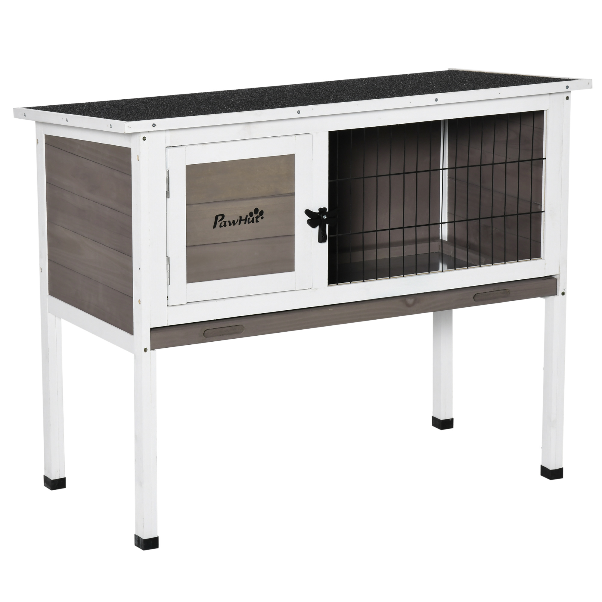PawHut Small Elevated Rabbit Hutch with Hinged Asphalt Roof, Removable ...