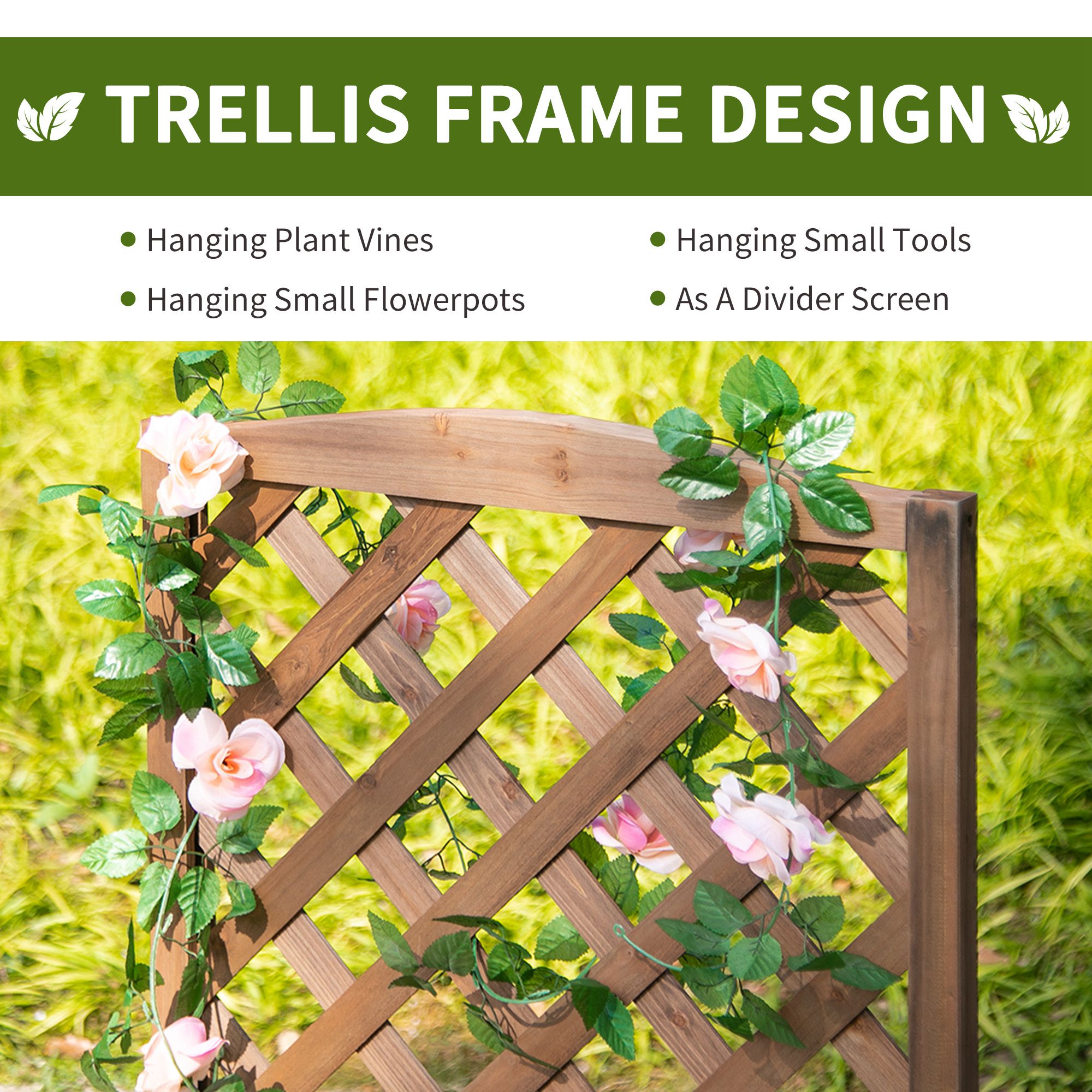 Outsunny 2-Level Wooden Garden Plant Stand with Climbing Vine Trellis ...