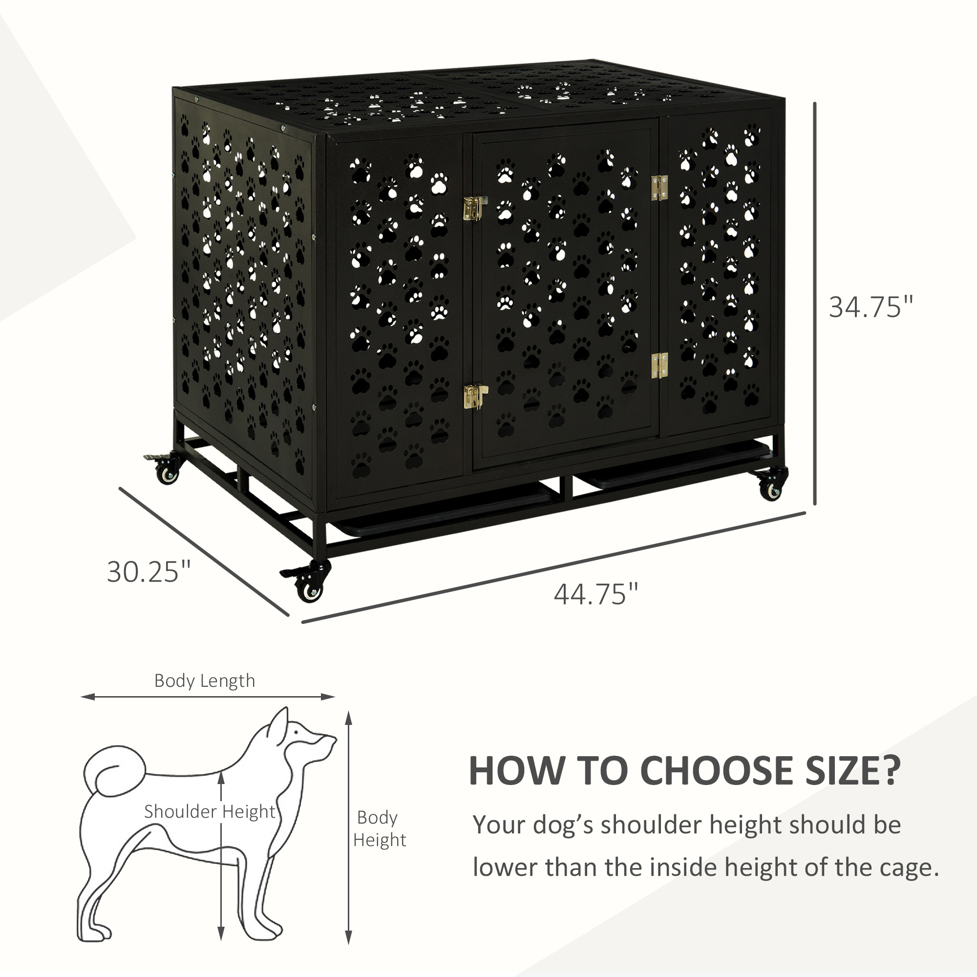 PawHut 45" Heavy Duty Steel Dog Crate Kennel Pet Cage, Black | Aosom Canada