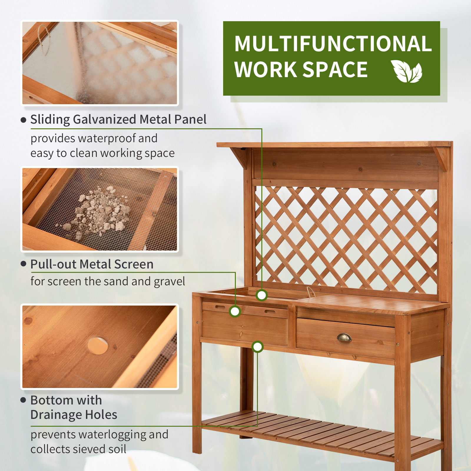 Outsunny 47'' x 17'' x 59'' Garden Work Bench with Shelf Drawer Wooden ...