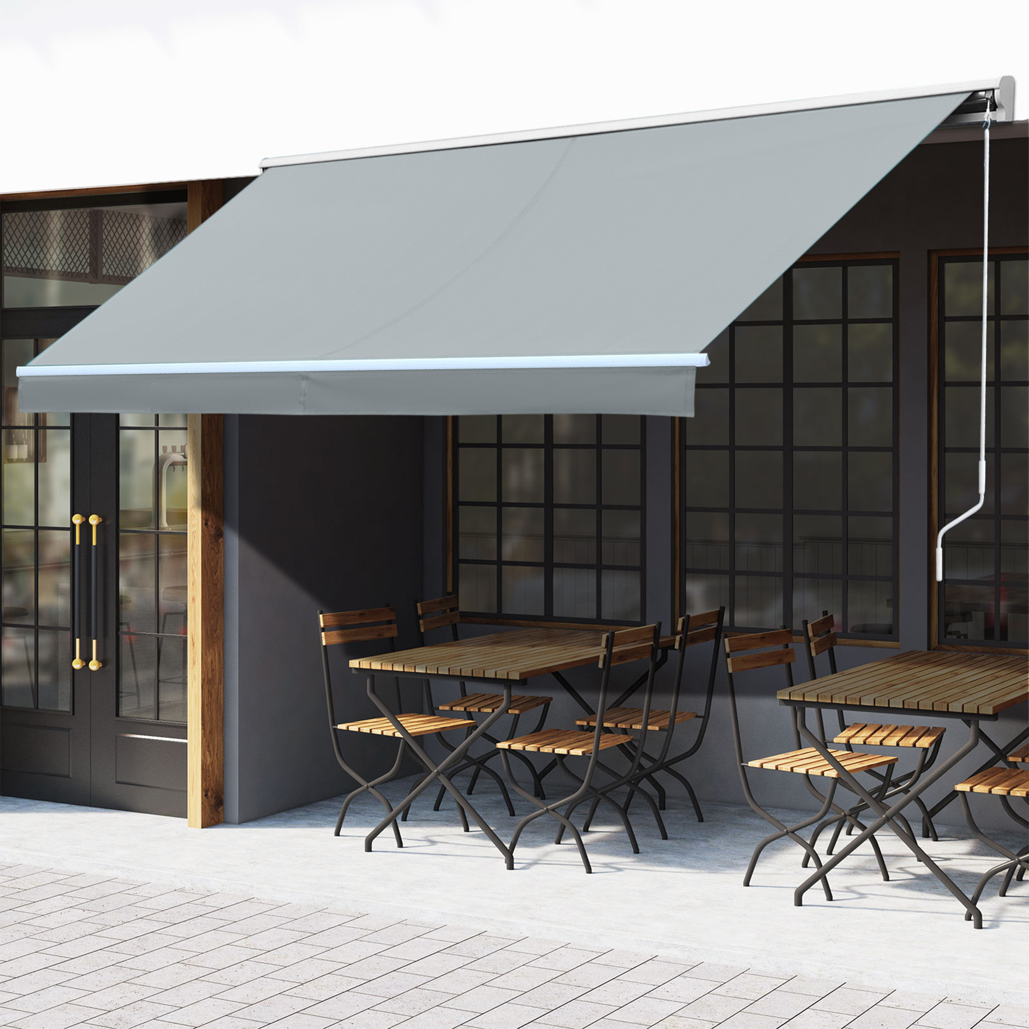 Outsunny 3x2.5m Retractable Manual Awning Window Door Sun Shade Canopy ...