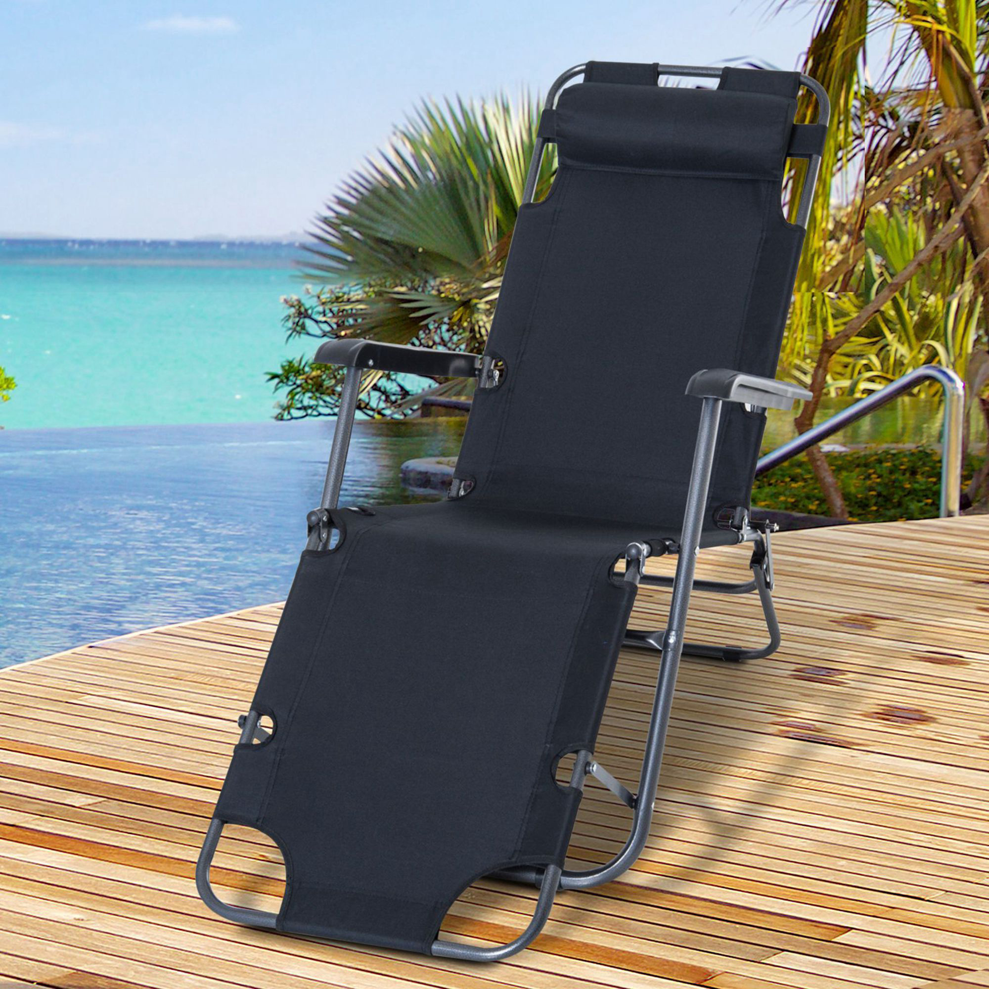 Outsunny Folding Chaise Lounge Chair Portable Adjustable Recliner Sun ...