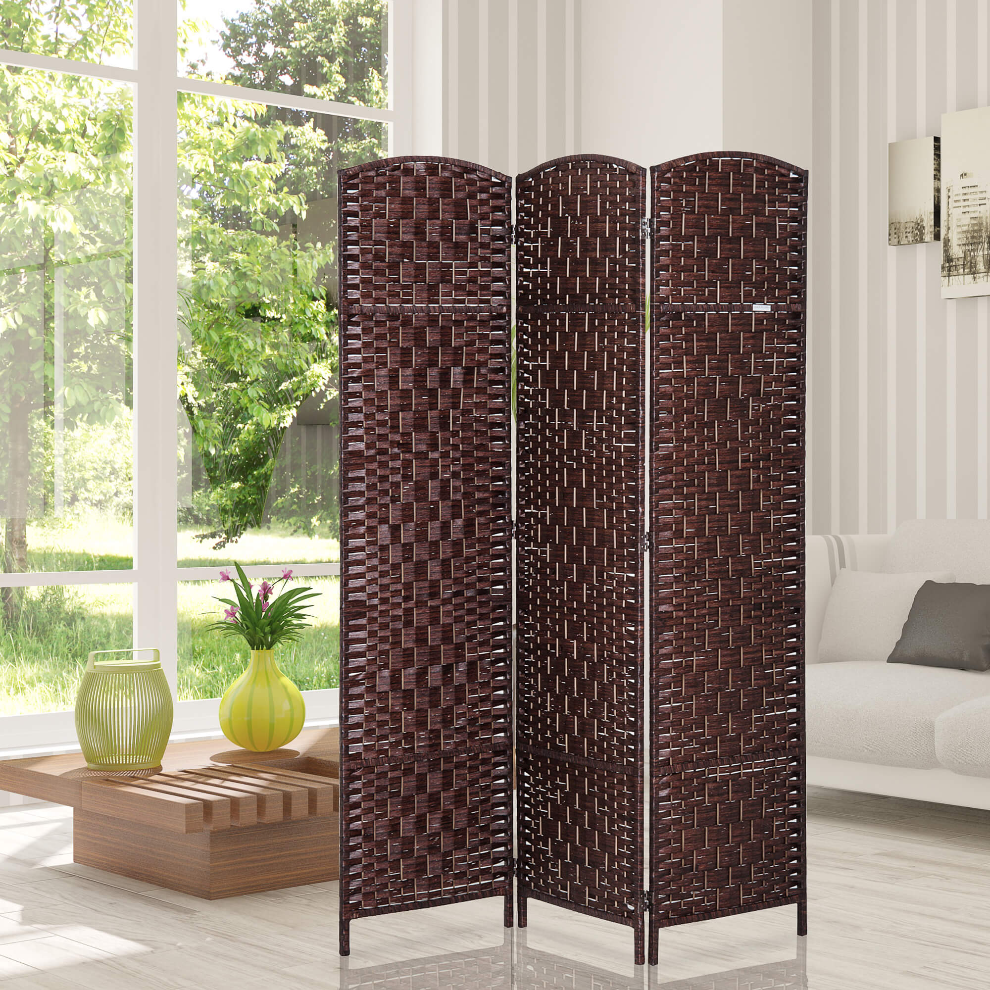 HOMCOM 3 Panel Wicker Room Folding Divider 6' Tall Privacy Screen ...