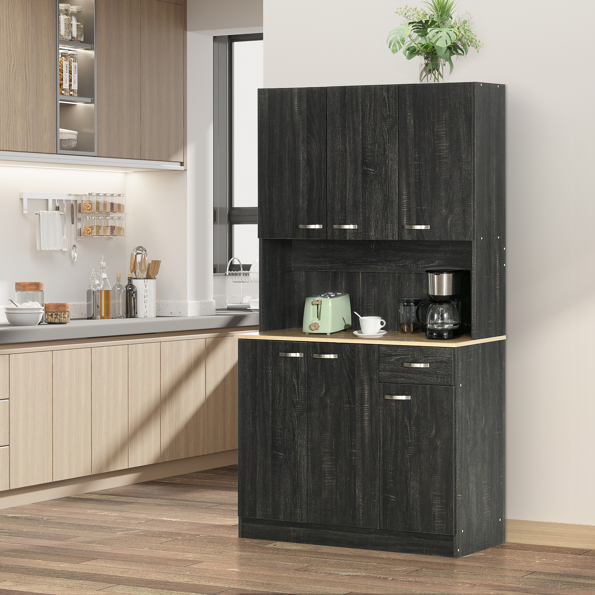 HOMCOM 71" Modern Buffet with Hutch, Standing Kitchen Hutch with ...