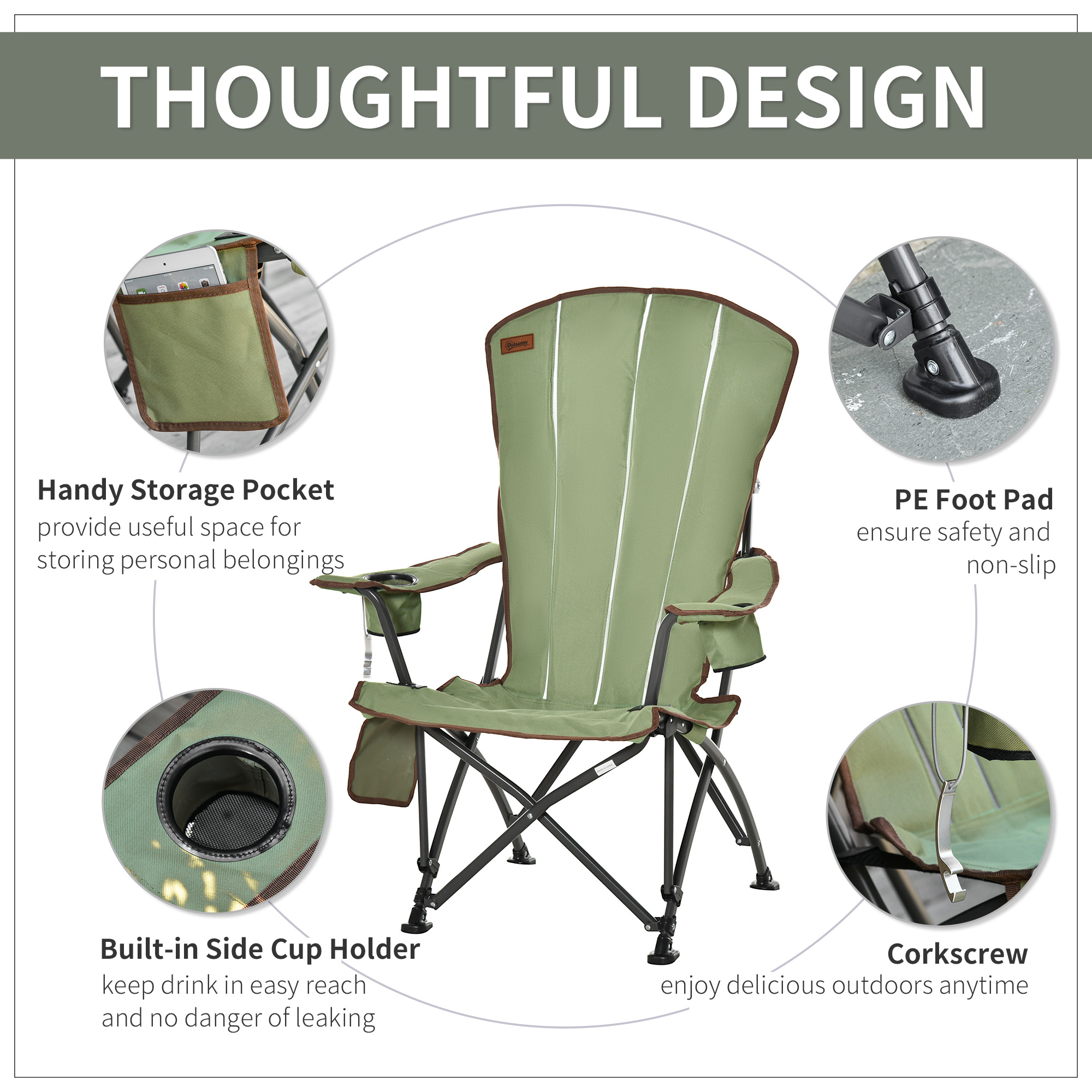 Outsunny Camping Folding Chair Portable Lawn Chair w/ Storage Pocket ...