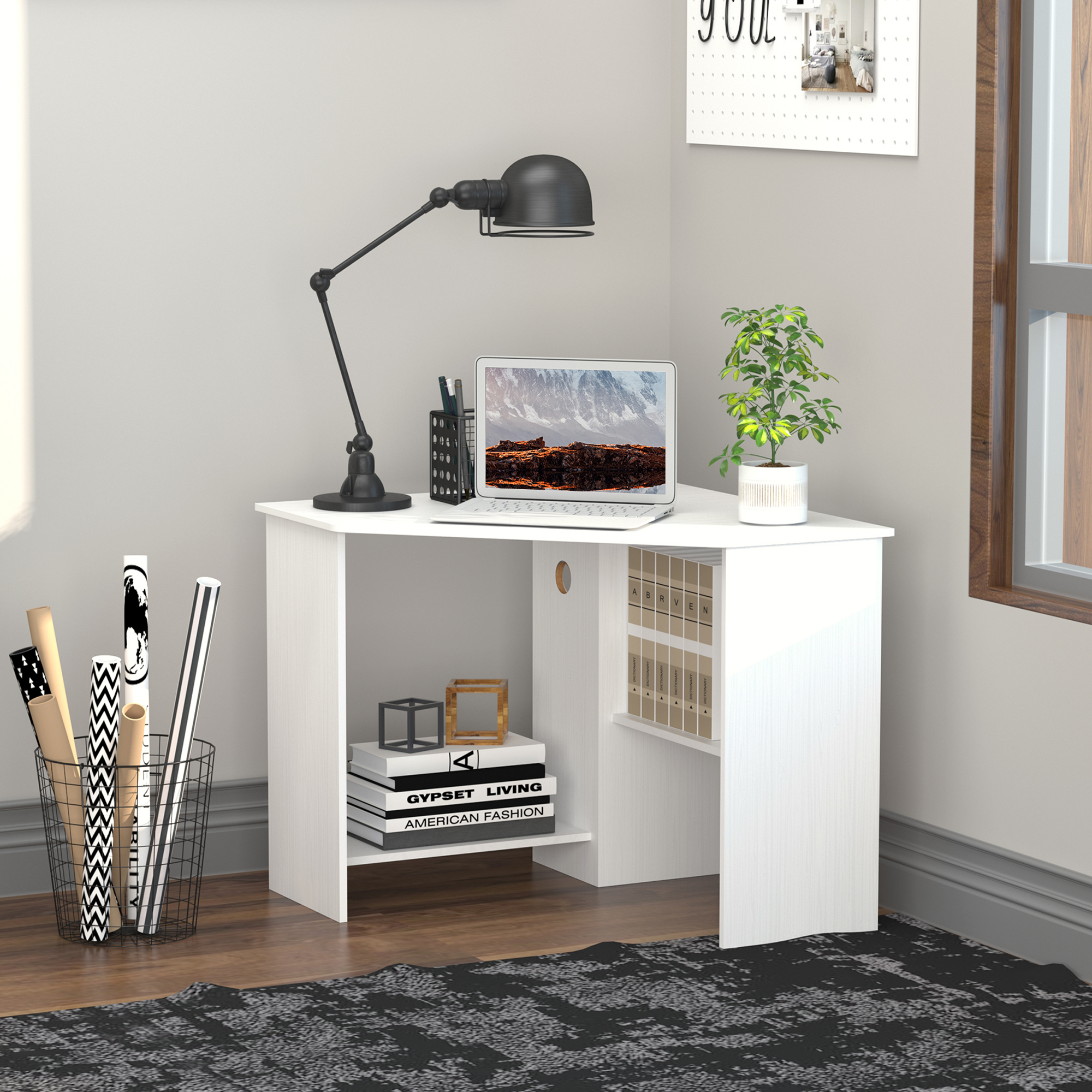 HOMCOM Corner Desk Triangle Corner Office Computer Writing Desk White ...