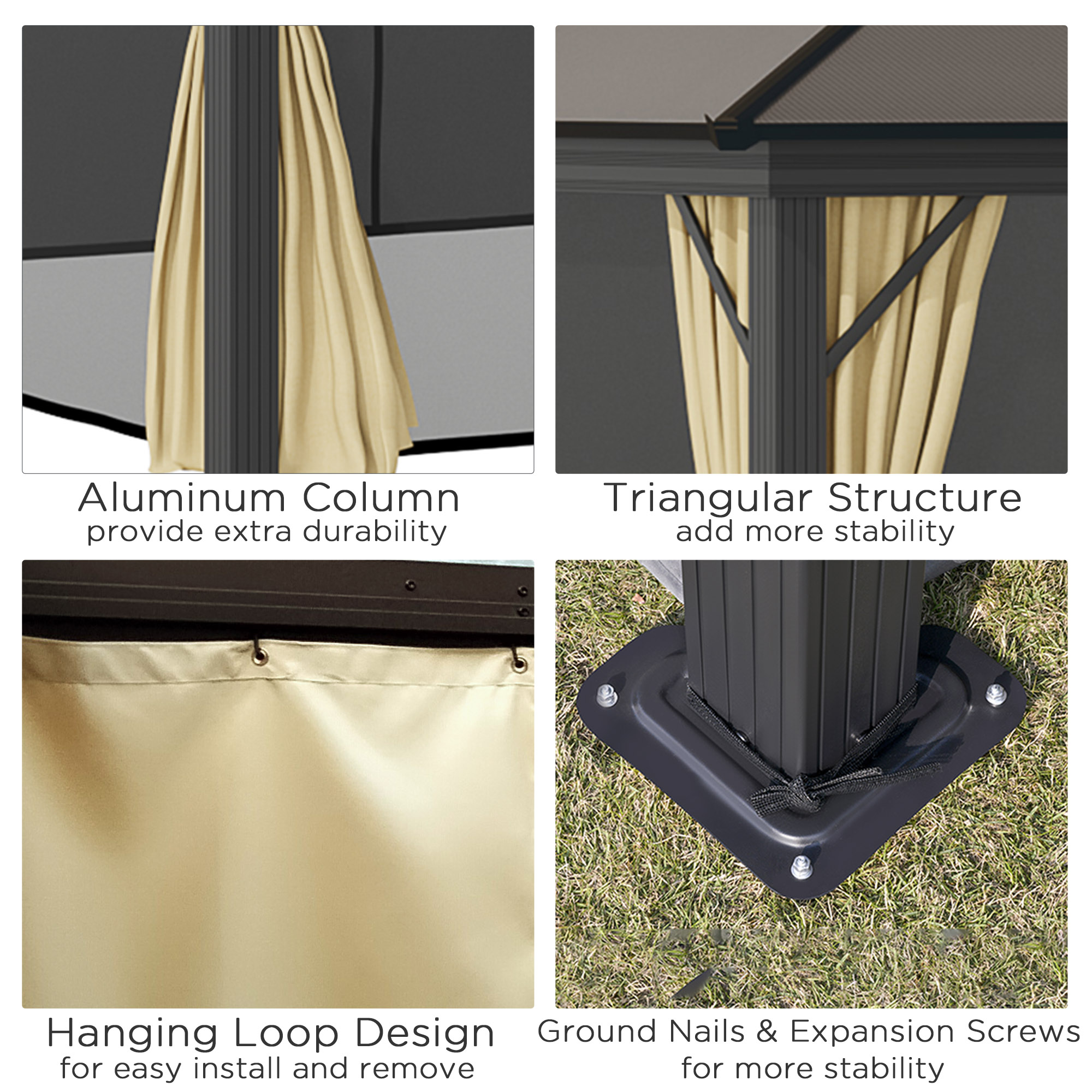 Outsunny 11x15 Hardtop Gazebo with Aluminum Frame, Polycarbonate Gazebo ...