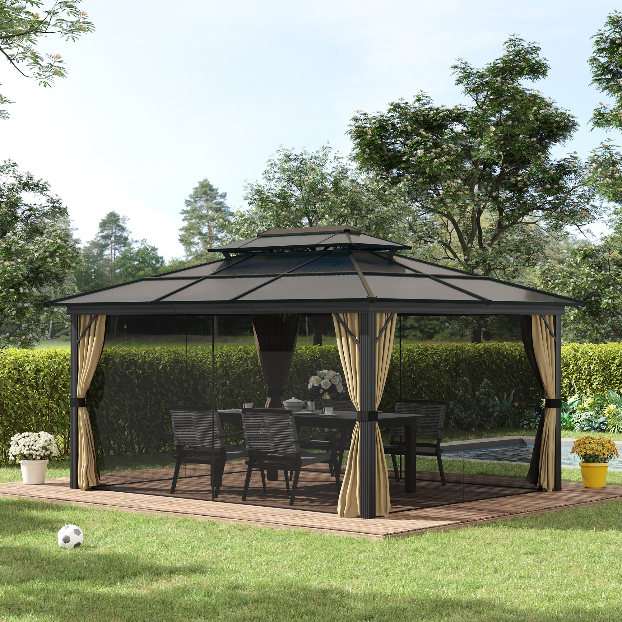 Outsunny 11x15 Hardtop Gazebo with Aluminum Frame, Polycarbonate Gazebo ...