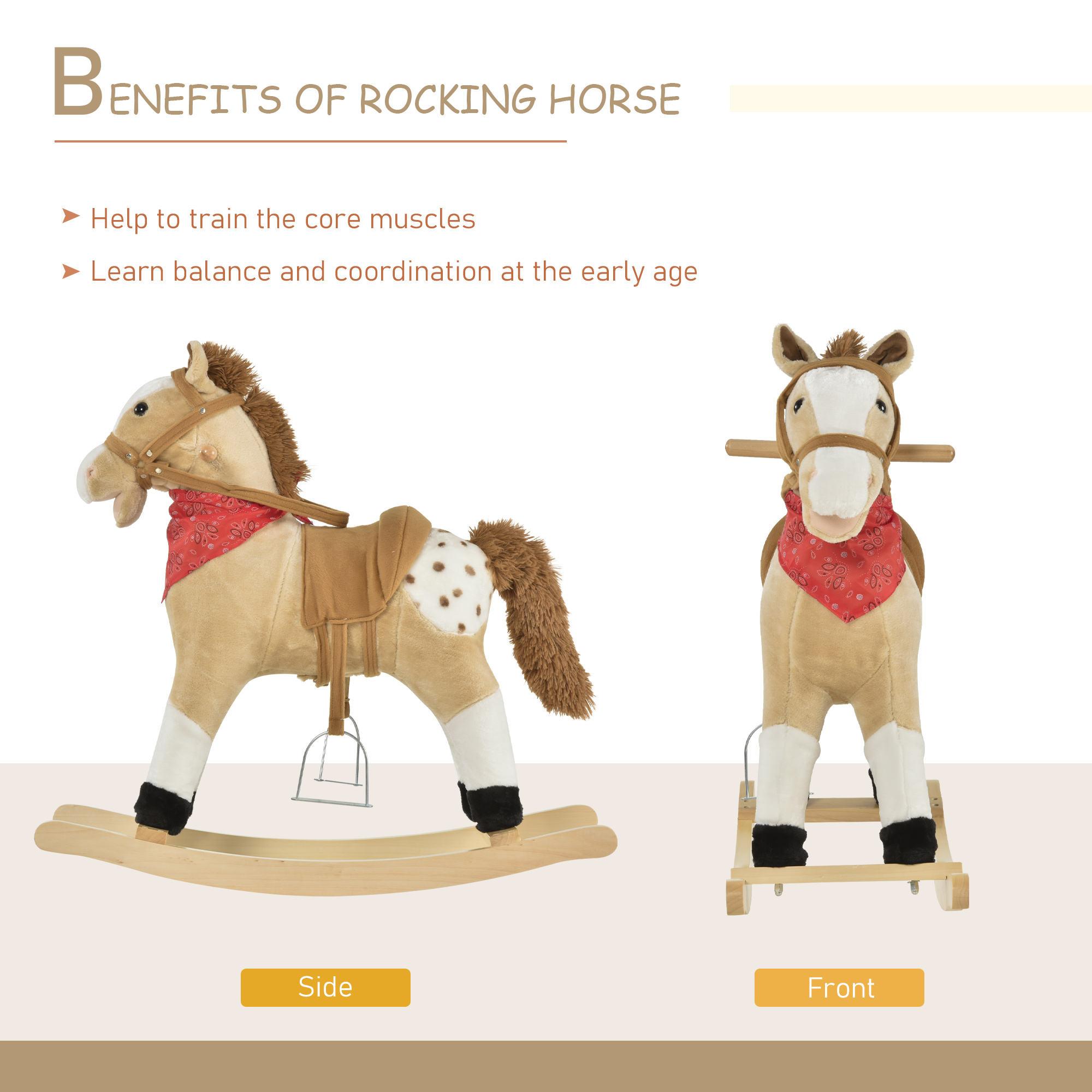 Qaba Plush Rocking Horse for Kids, Realistic Cowboy Sounds, Beige ...