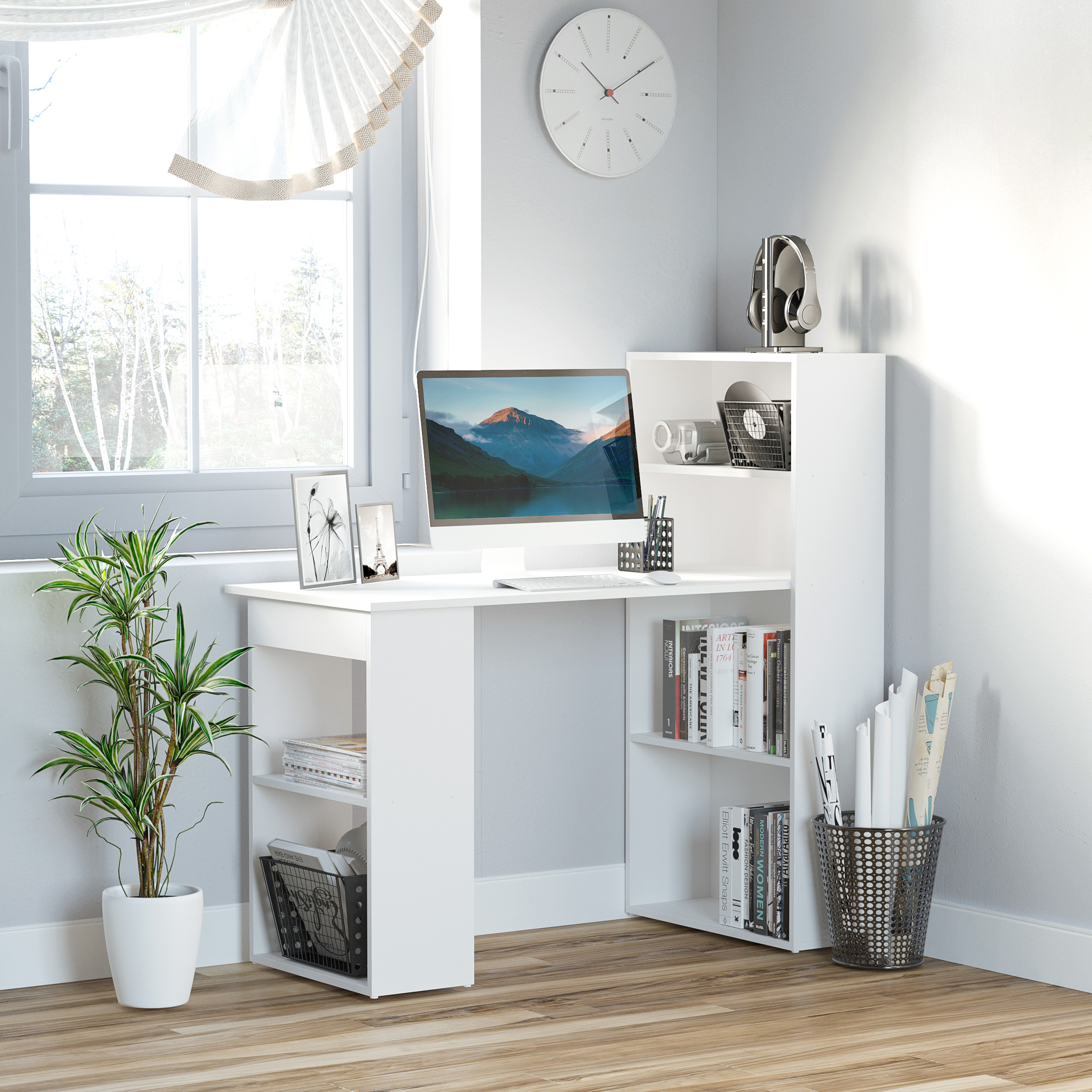HOMCOM Bookshelf Desk 47" Modern Computer Desk And Bookshelf Set Home ...