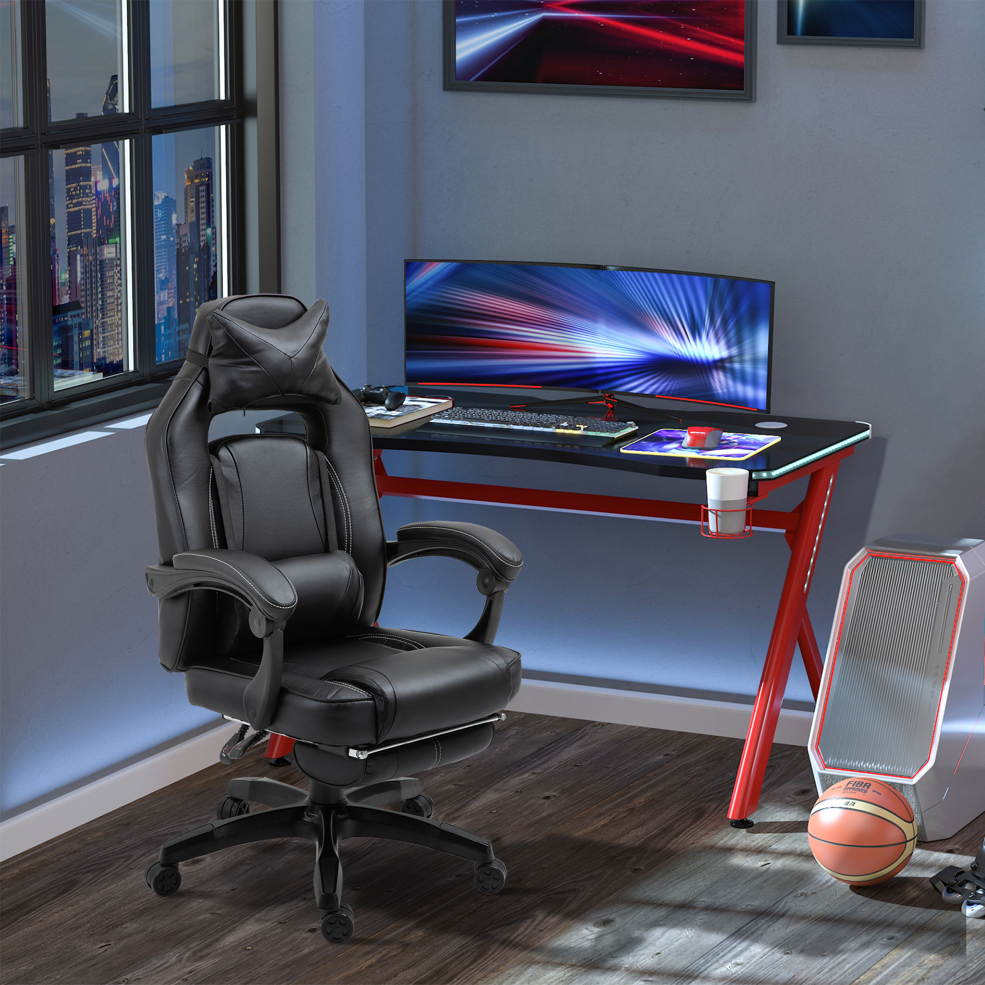 Vinsetto High Back Gaming Chair w/ Footrest Racing Bucket Seat ...