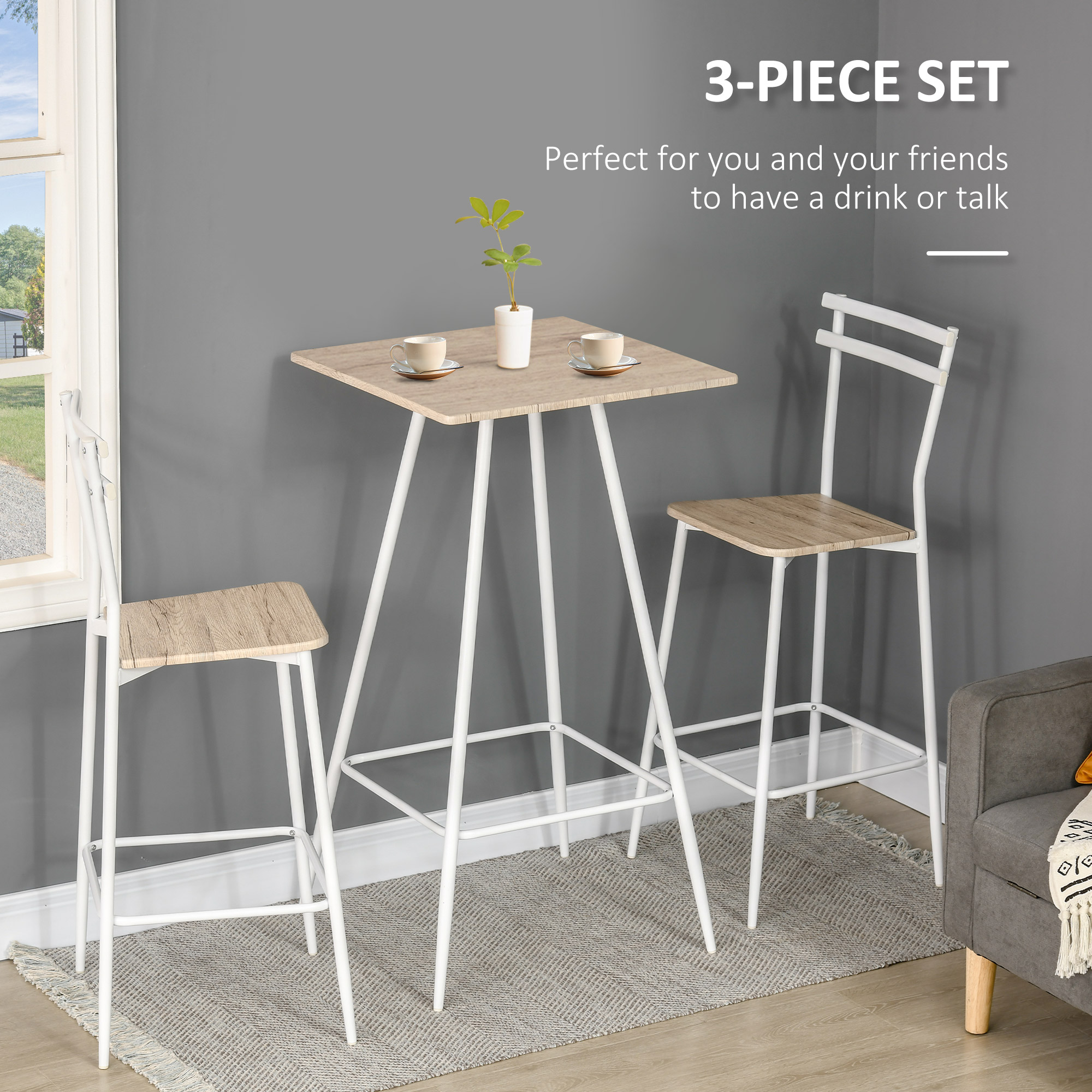 HOMCOM 3-Piece Modern Dining Table and Chairs Set of 2 with Footrest ...