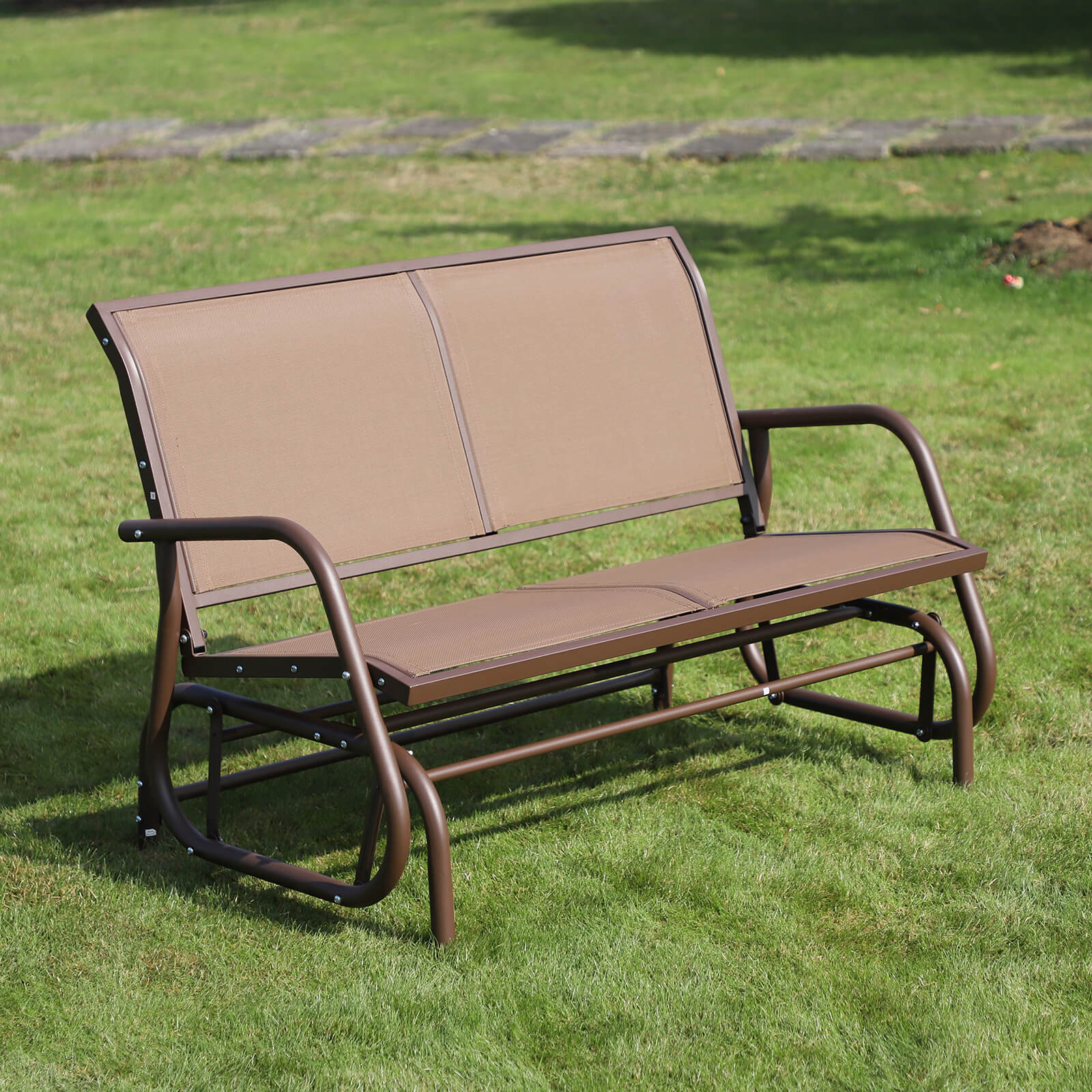 Outsunny Patio Double Glider Outdoor Steel Sling Fabric Rocking Bench ...