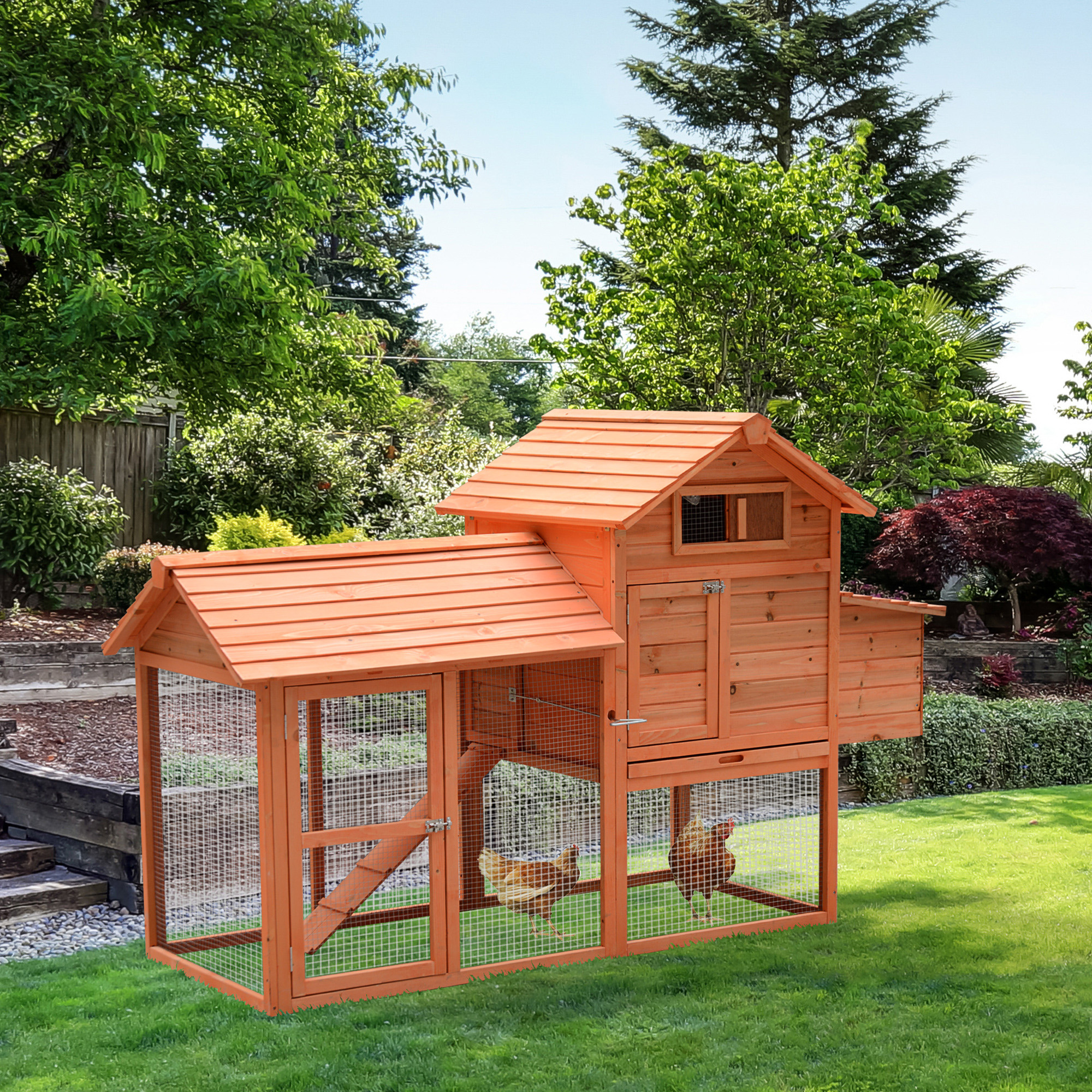 PawHut 82" Deluxe Chicken Coop Wooden Hen House Rabbit Hutch Poultry ...