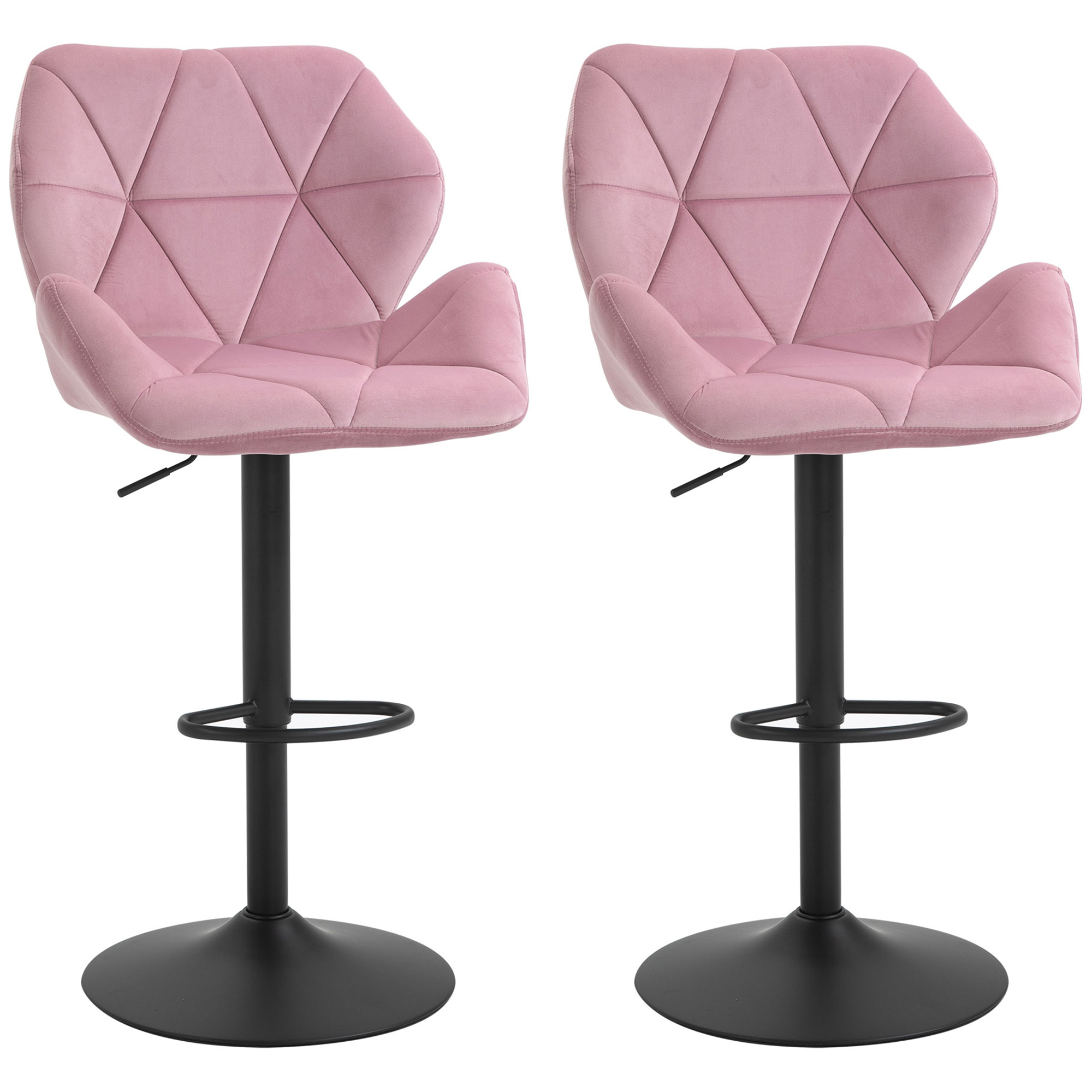 HOMCOM Velvet-Touch Bar Stool Set of 2 Fabric Adjustable Height Armless ...