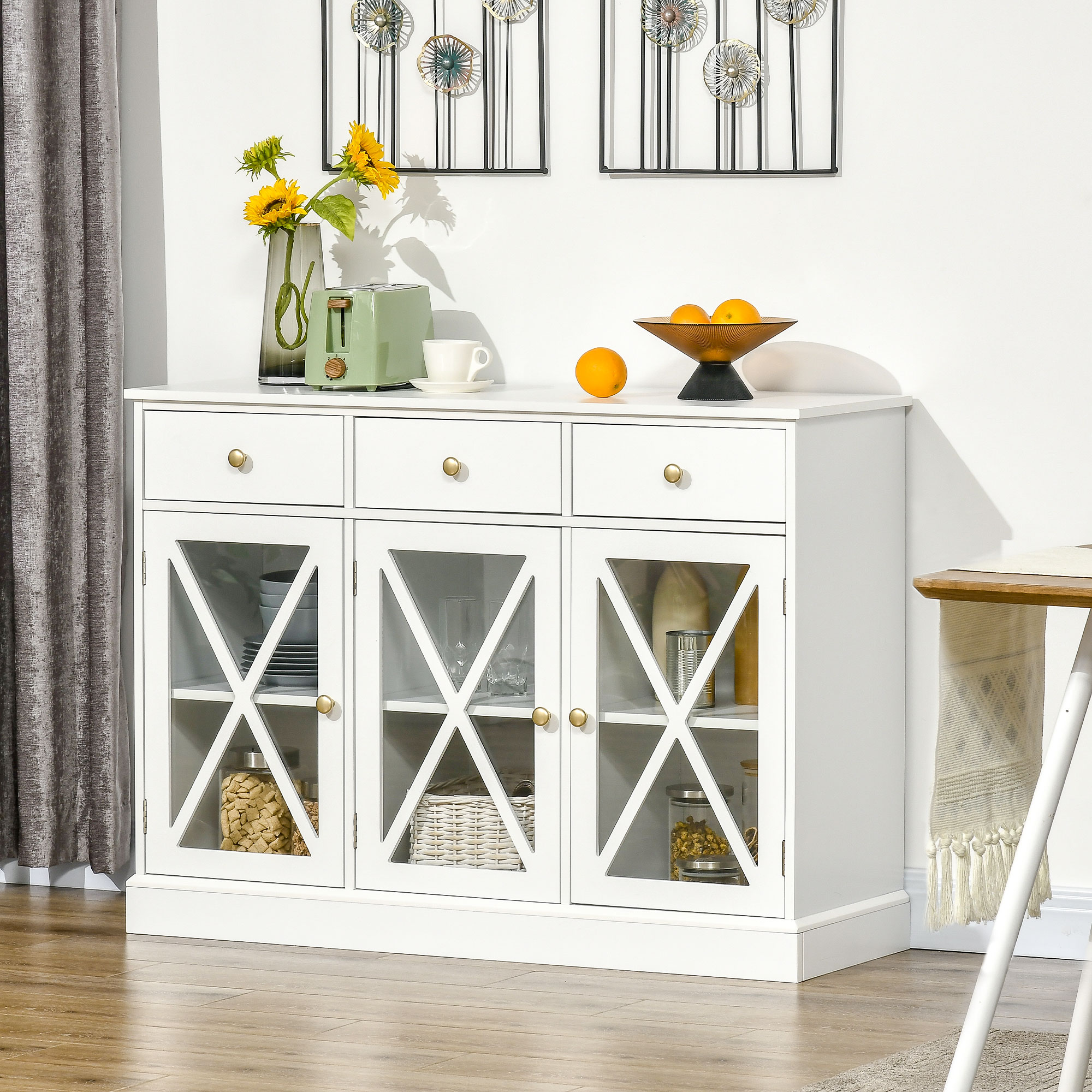 HOMCOM 45" Farmhouse Style Kitchen Sideboard Serving Buffet Storage ...