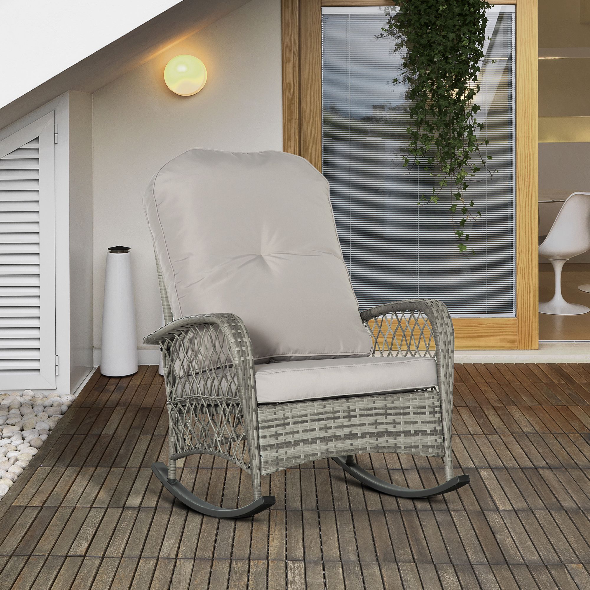 Outsunny Outdoor PE Rattan Rocking Chair, Patio Wicker Recliner Rocker ...