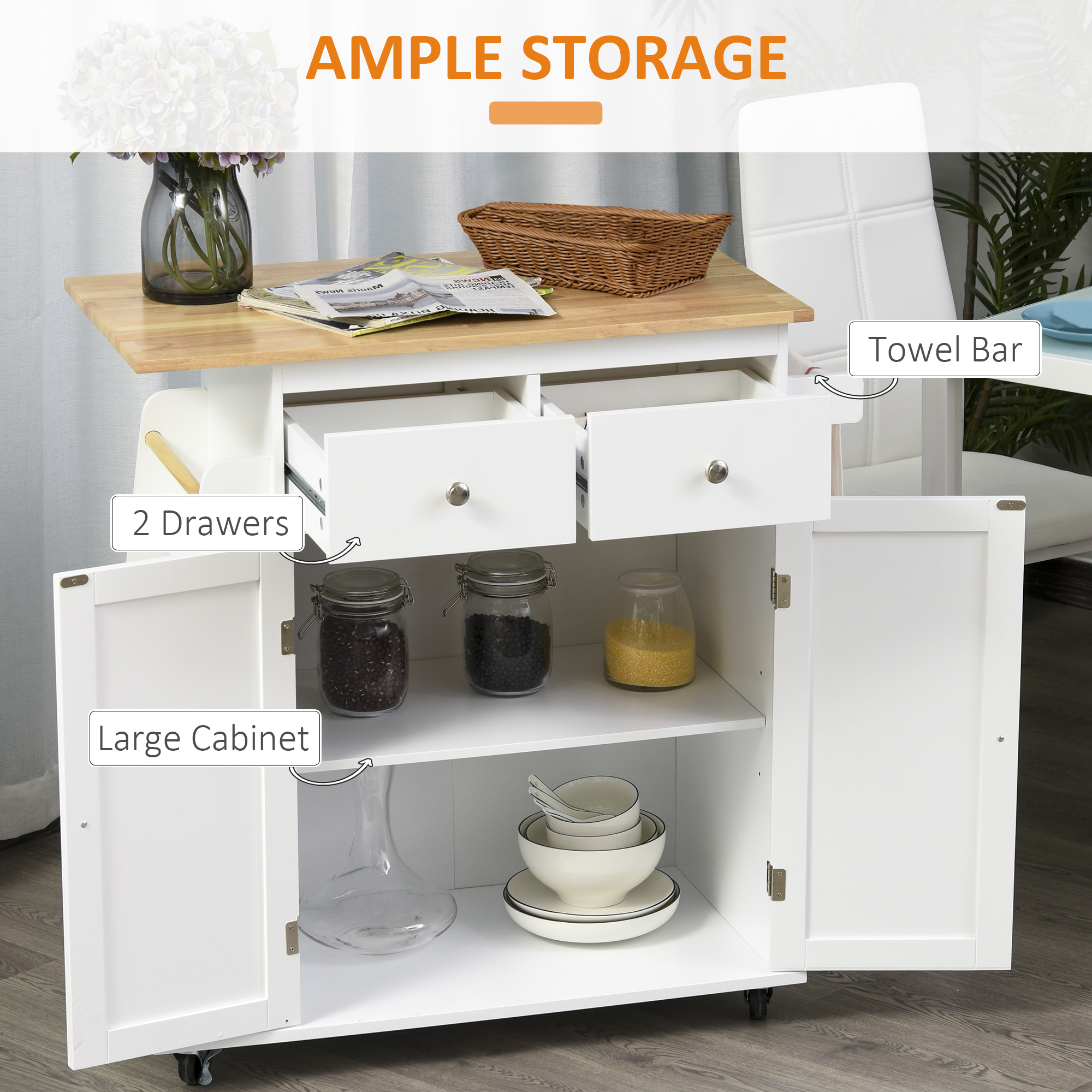 HOMCOM Rolling Kitchen Island Storage Trolley Cart with 3-Tier Spice ...