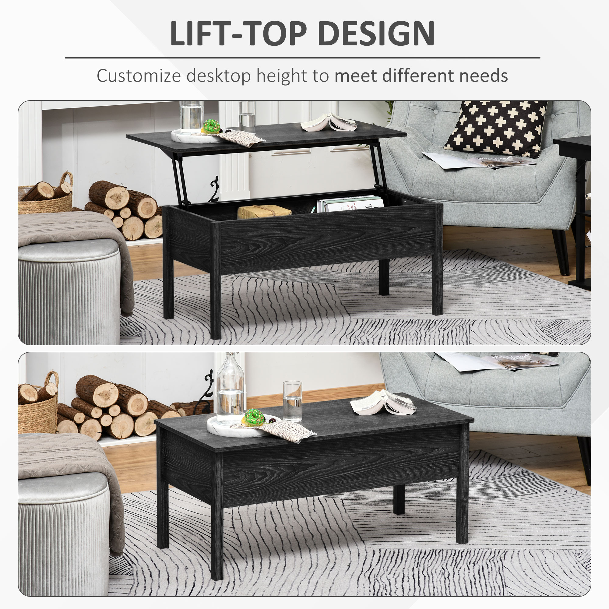 HOMCOM Lift Top Coffee Table with Storage Black Modern Chic Style for ...