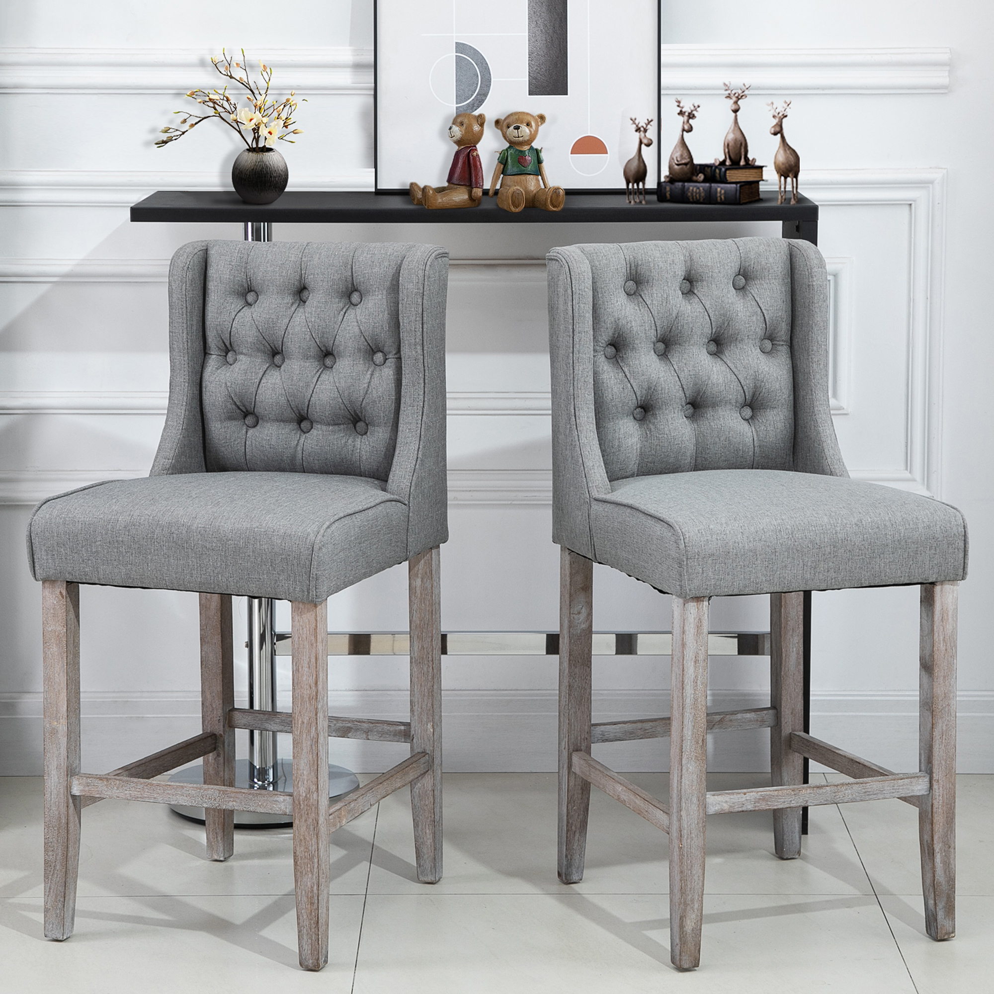 HOMCOM High Stool Set of 2 40Inch Button Tufted Barstools High Counter ...