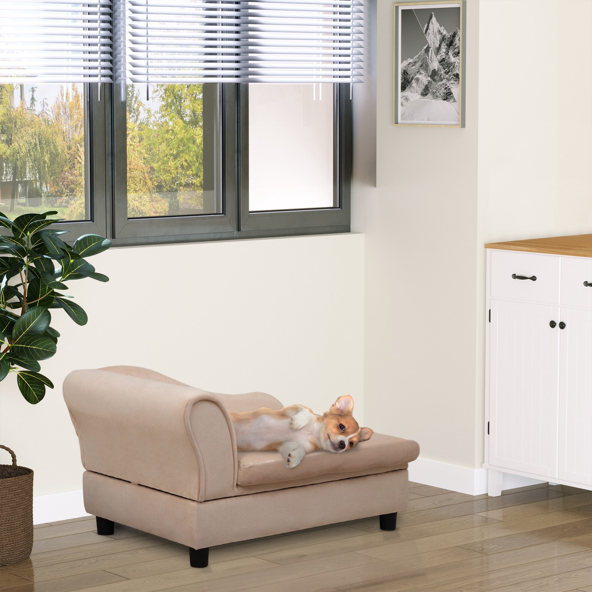 PawHut Pet Sofa Dog Couch Chaise Lounge Pet Bed with Storage Function ...