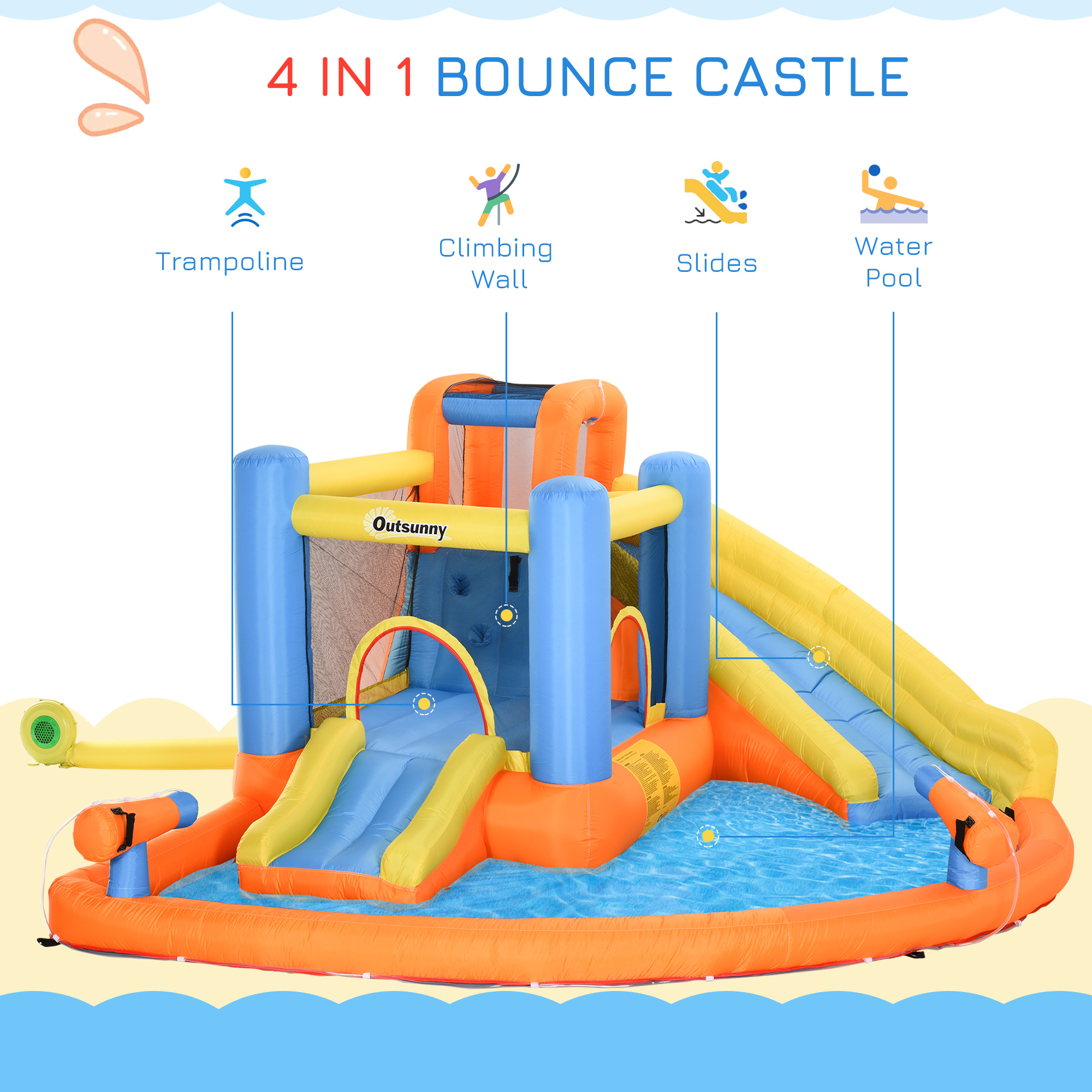 Outsunny Kids Inflatable Water Slide 5-in-1 Bounce House Water Park ...