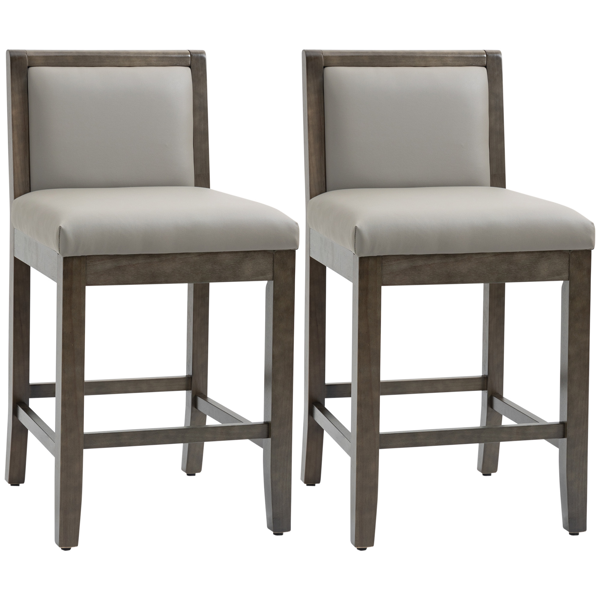 HOMCOM Counter Height Bar Stools Set Of 2 Bar Chairs With Wood Legs