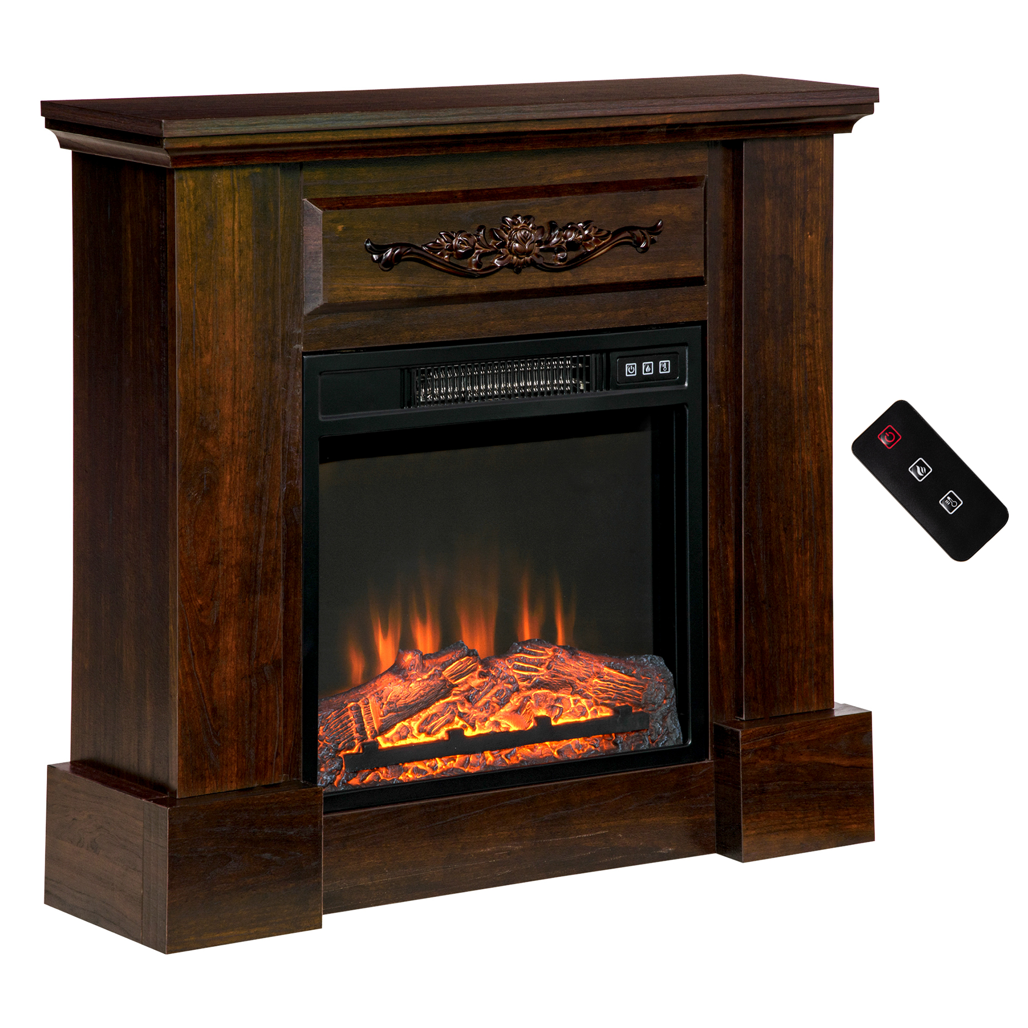 HOMCOM 32" Electric Fireplace with Mantel, Freestanding Heater with LED ...