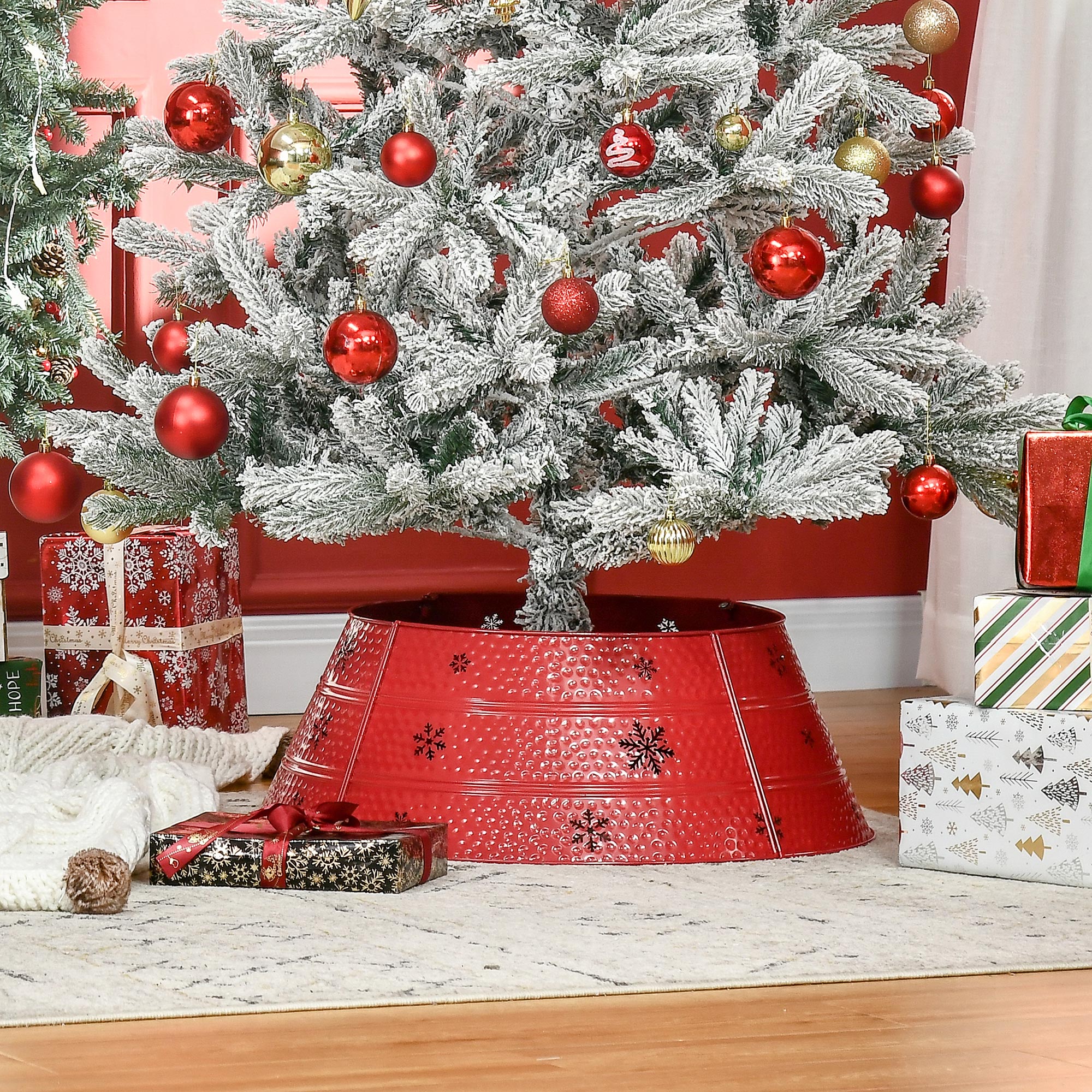 HOMCOM Christmas Tree Collar, 26" Metal Tree Ring Skirt, Home Xmas ...