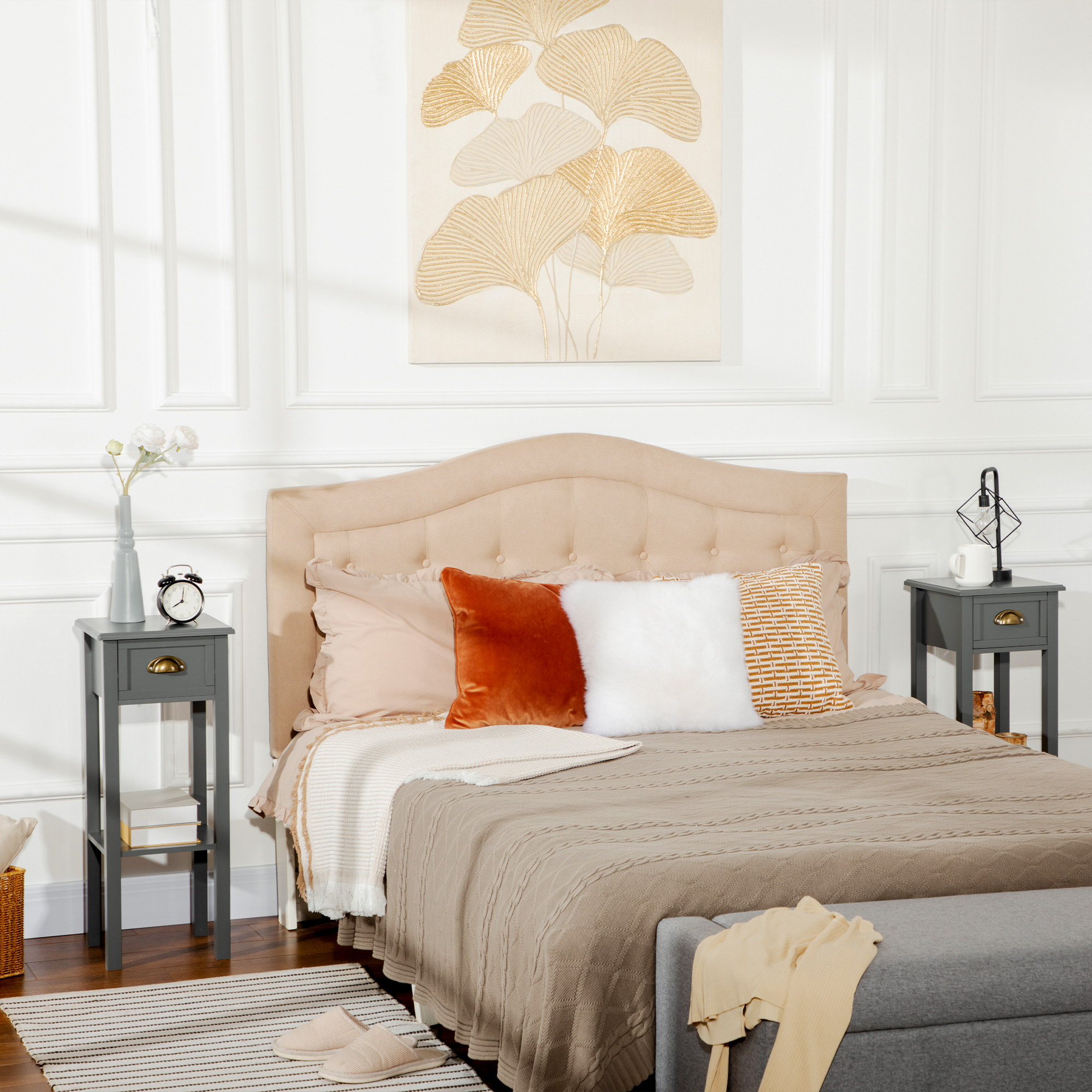 HOMCOM 2 Tier Side Table, Set of 2, Narrow Tall End Table with Drawer ...