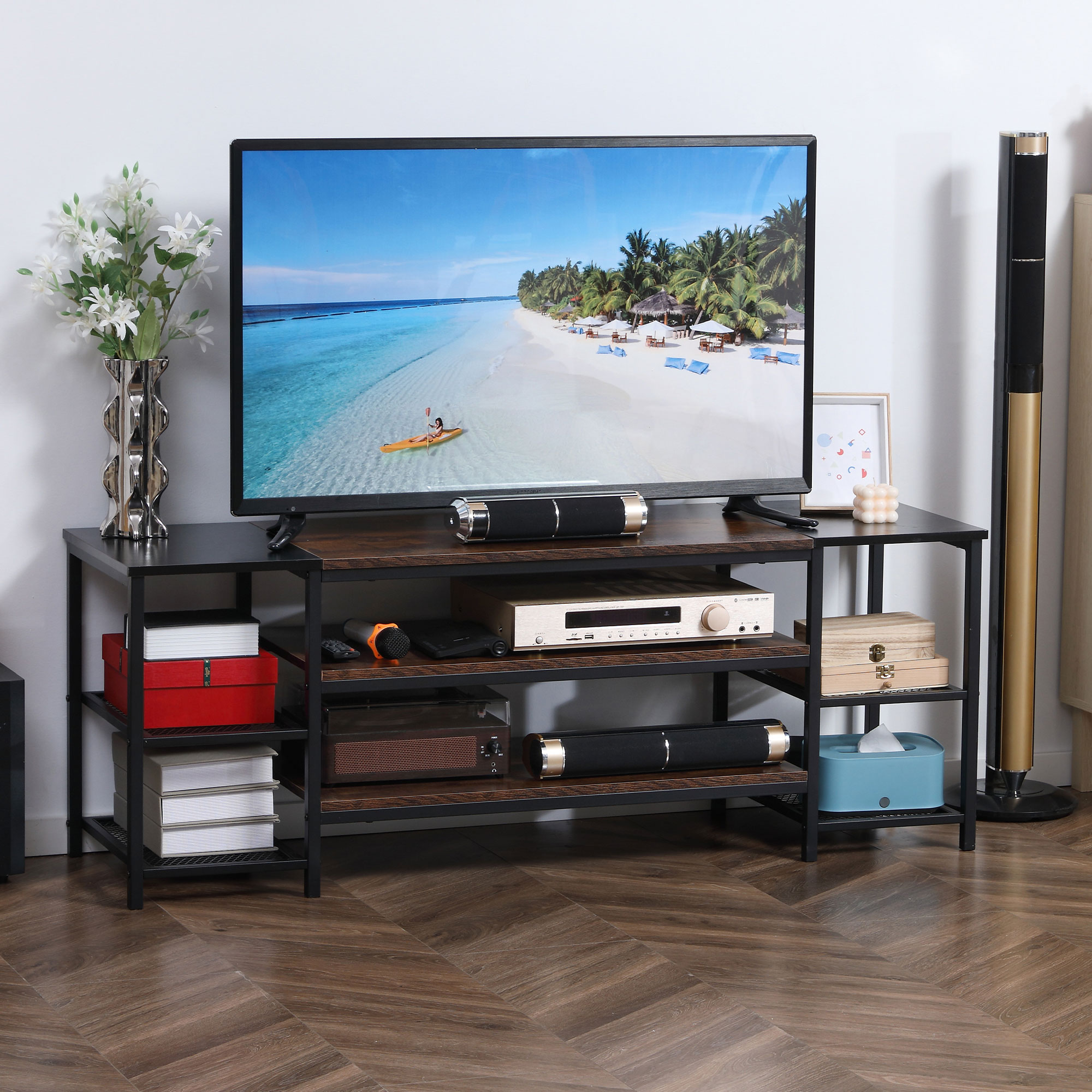HOMCOM Industrial TV Cabinet for TVs up to 65", TV Stand with Open ...